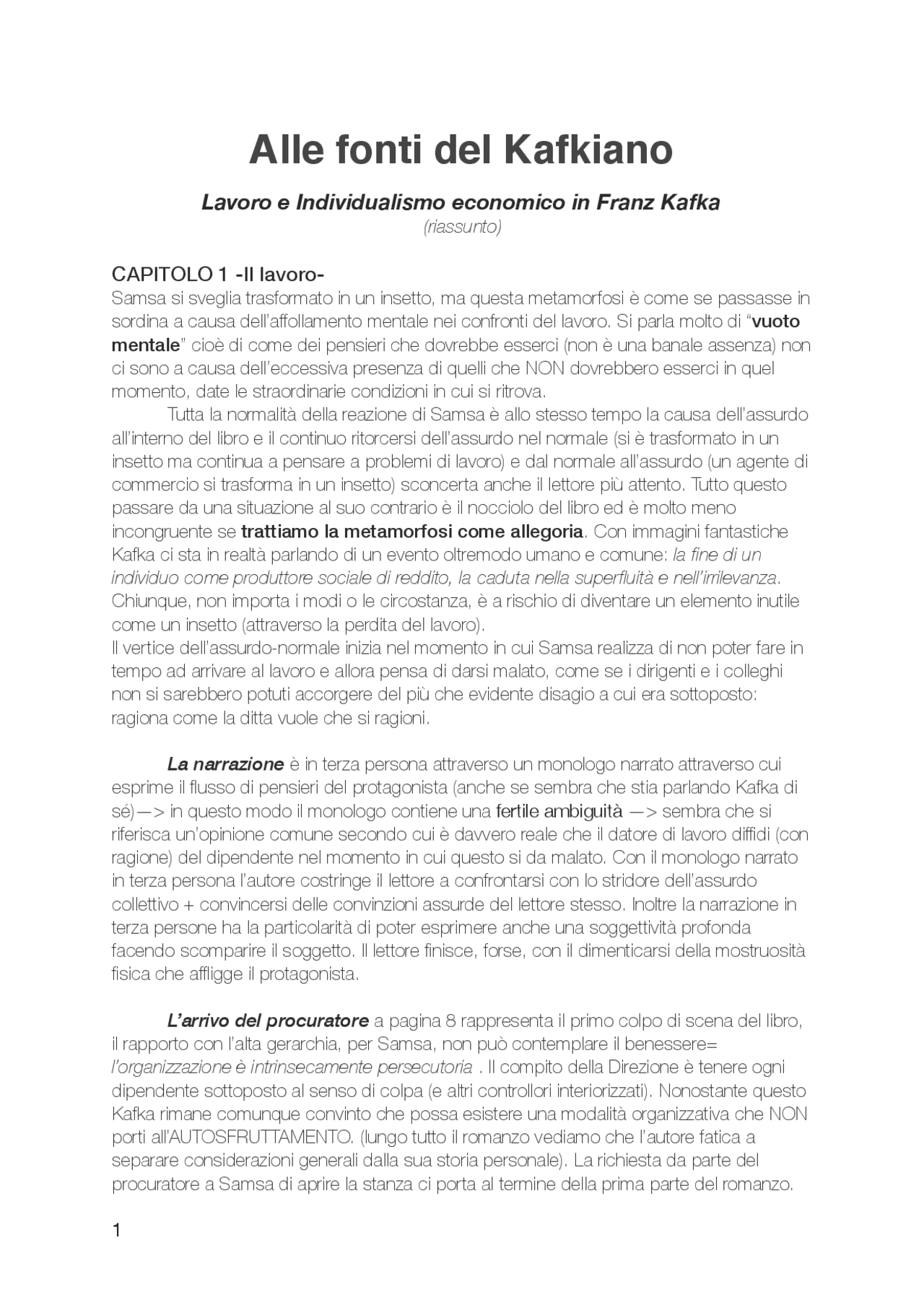 Riassunto Alle Fonti Del Kafkiano Docsity