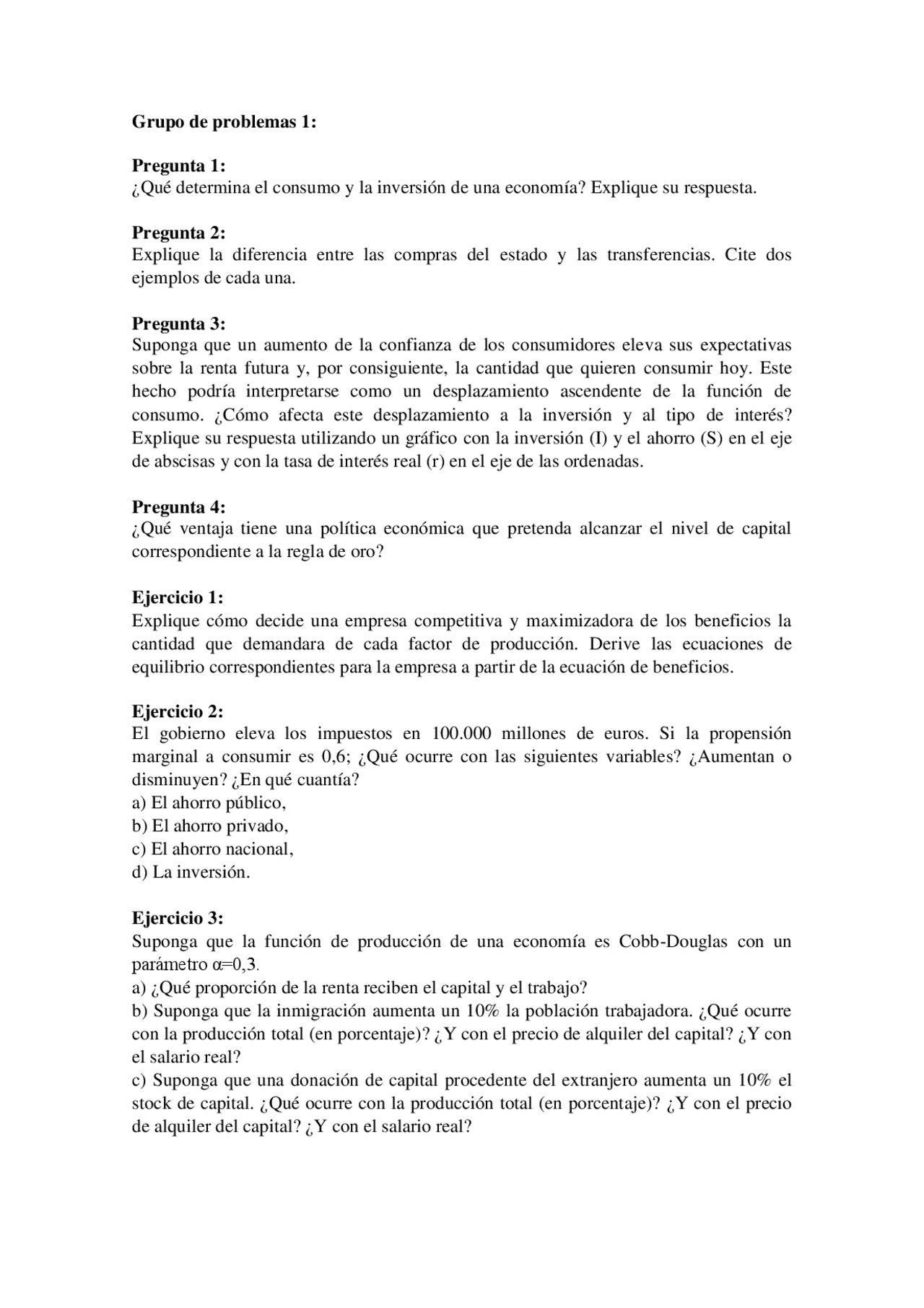 Problem Set 1 Macroeconomía 1 Ejercicios De Introducción A La