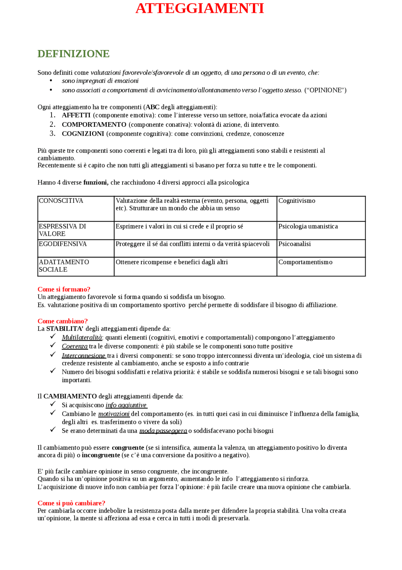 Gli Atteggiamenti In Psicologia Docsity