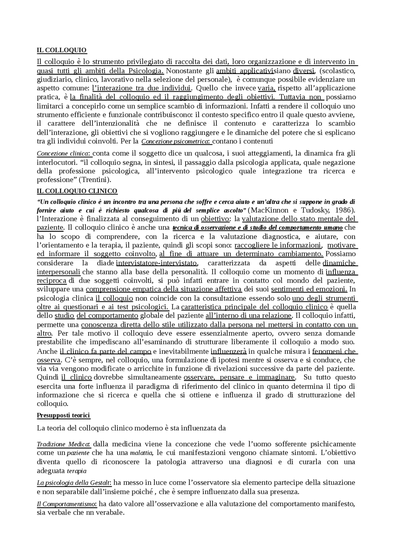 Il Colloquio Clinico Docsity