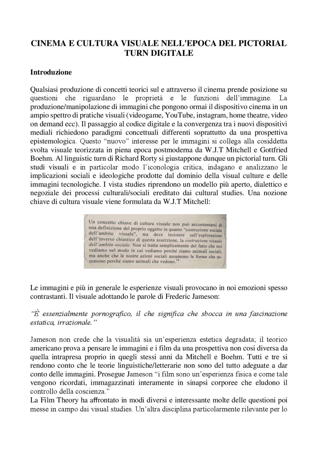 Cinema e Cultura Visuale nell'epoca del Pictorial Turn Digitale - Docsity