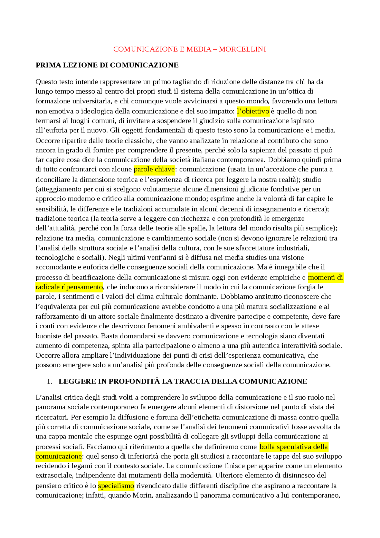 Comunicazione E Media Morcellini Docsity