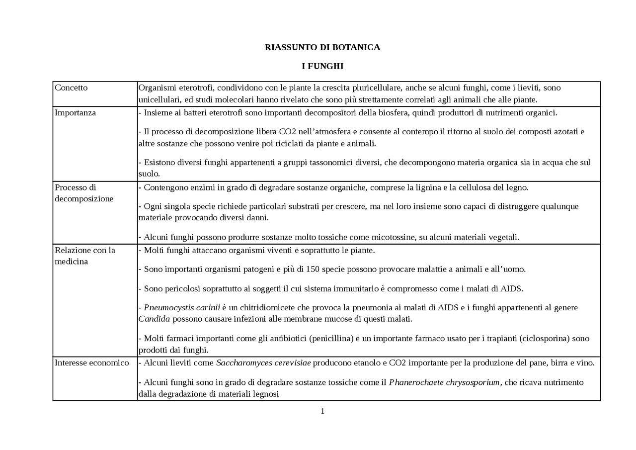 Caratteristiche Principali Dei Funghi Docsity