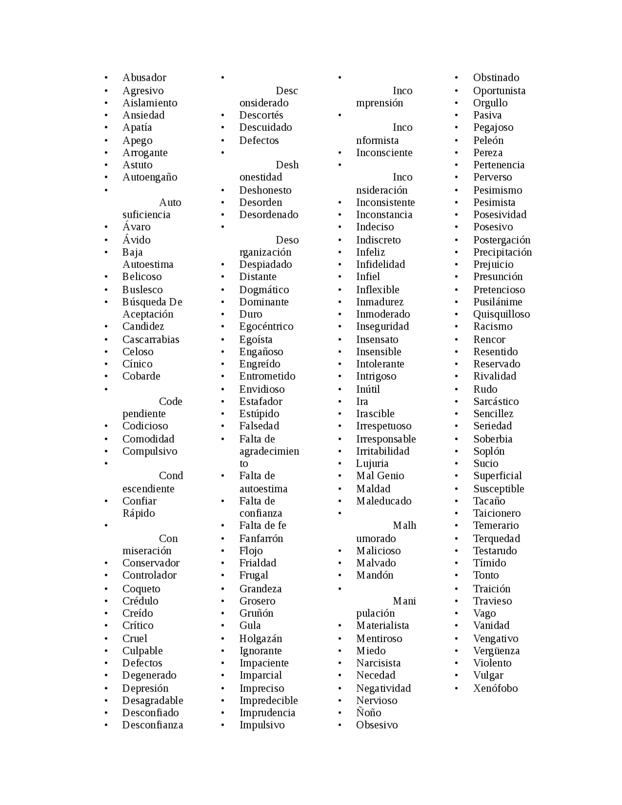 Defectos personales que puede tener una persona no lider - Docsity
