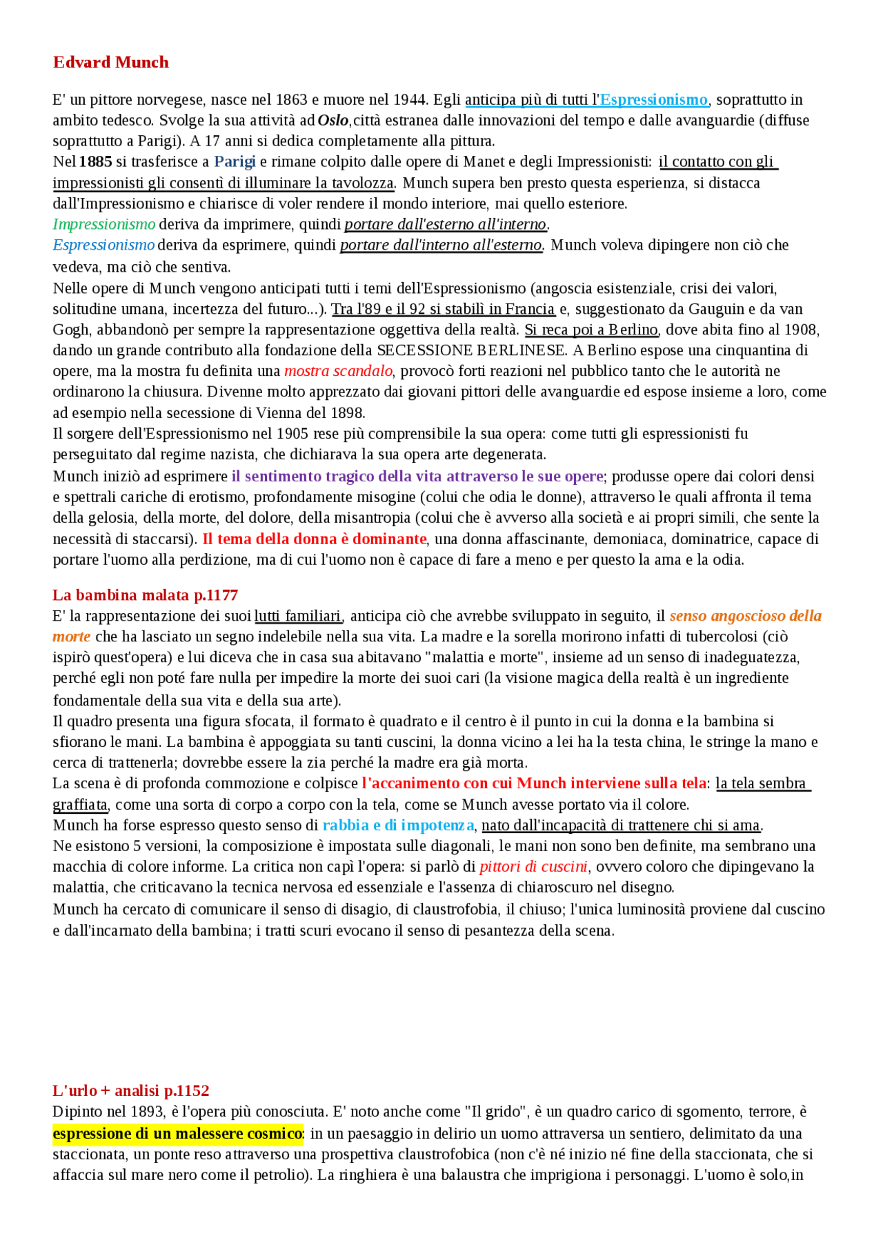 Espressionismo e Edvard Munch - Docsity