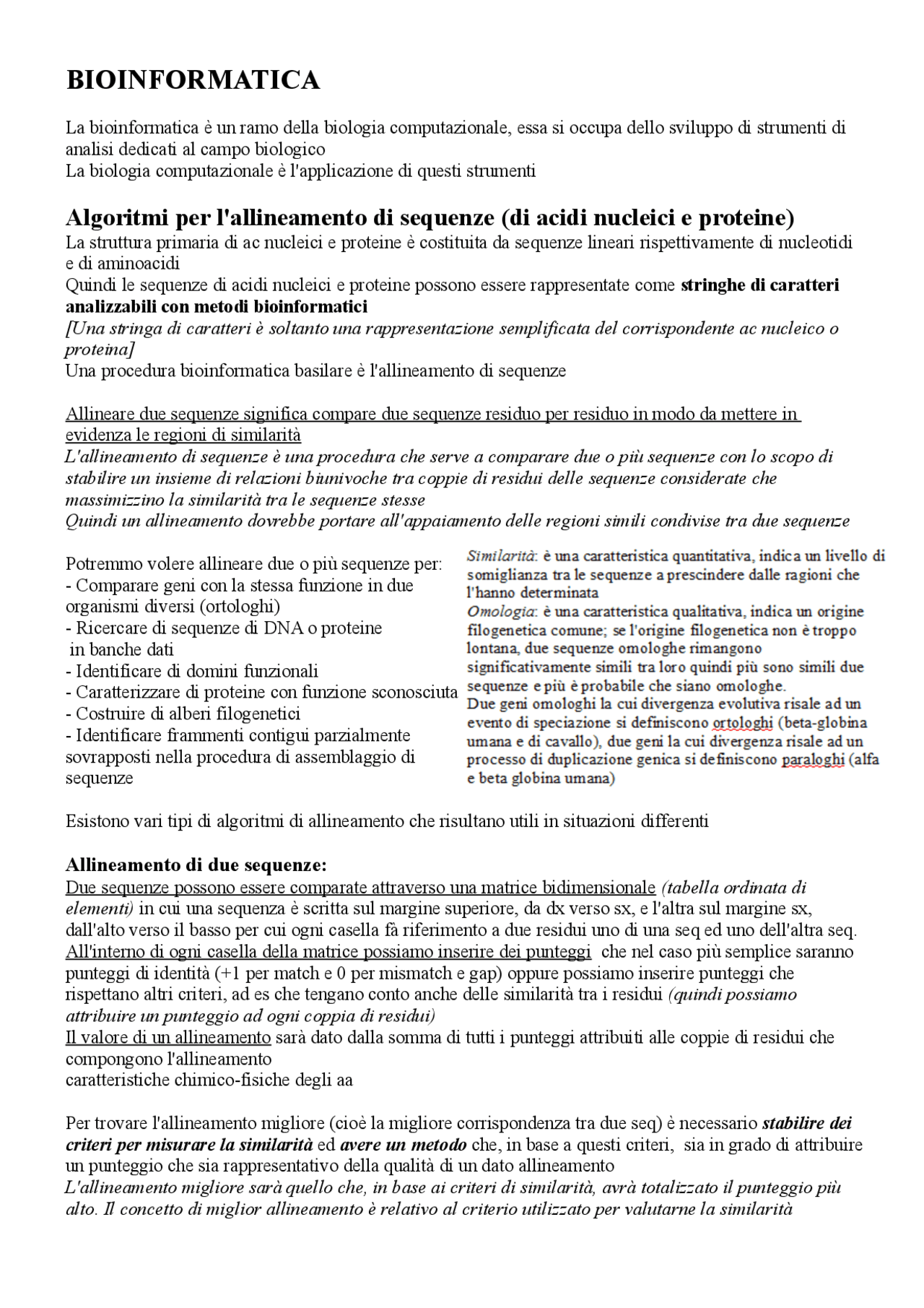 Dispensa Bioinformatica - Docsity