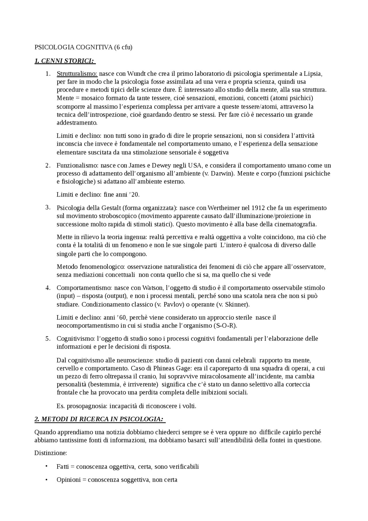 Psicologia Cognitiva Appunti Docsity