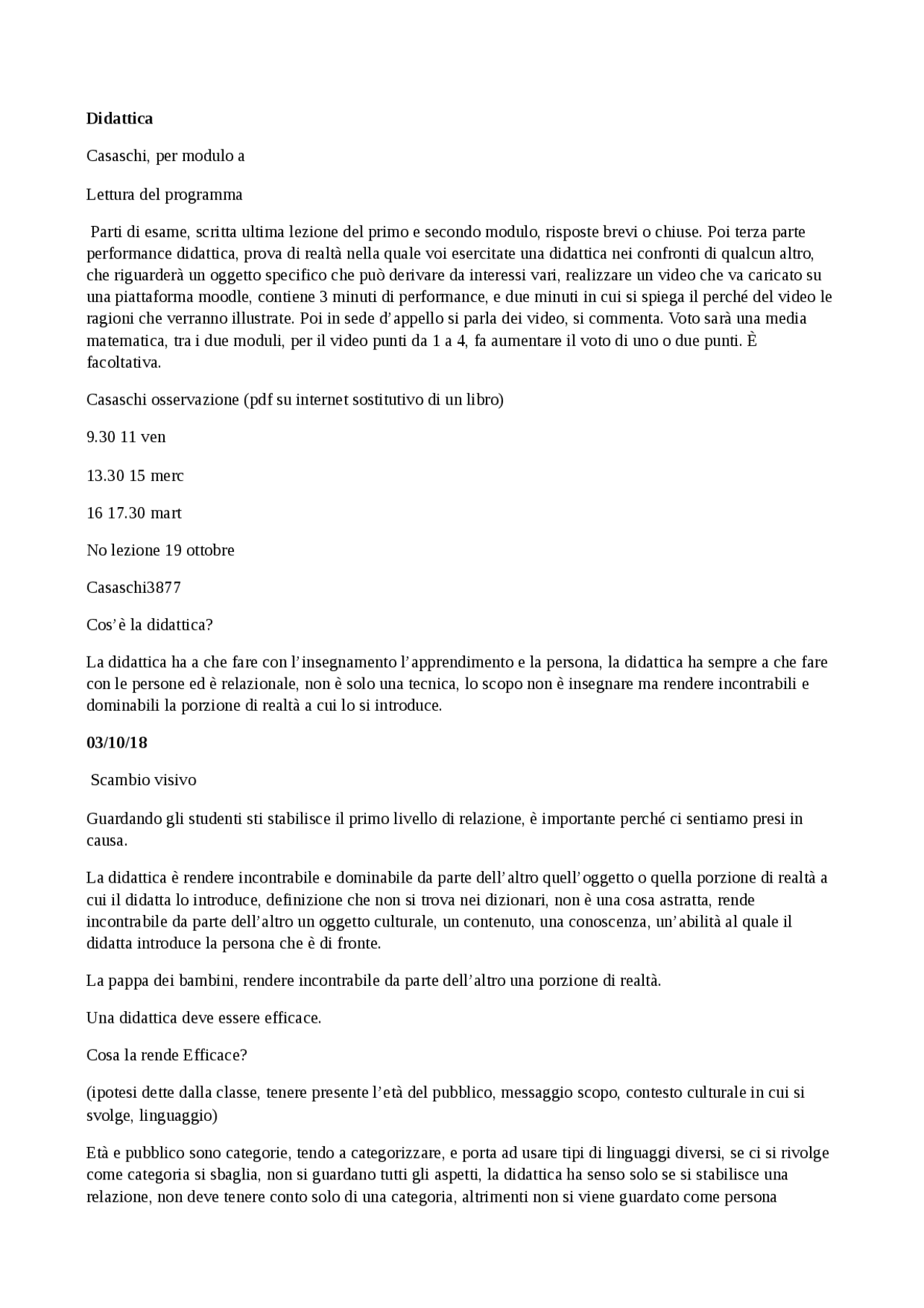 Didattica Primo Modulo Docsity