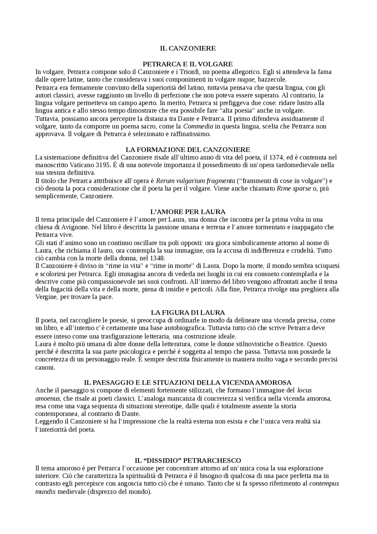 Il Canzoniere Testi Docsity