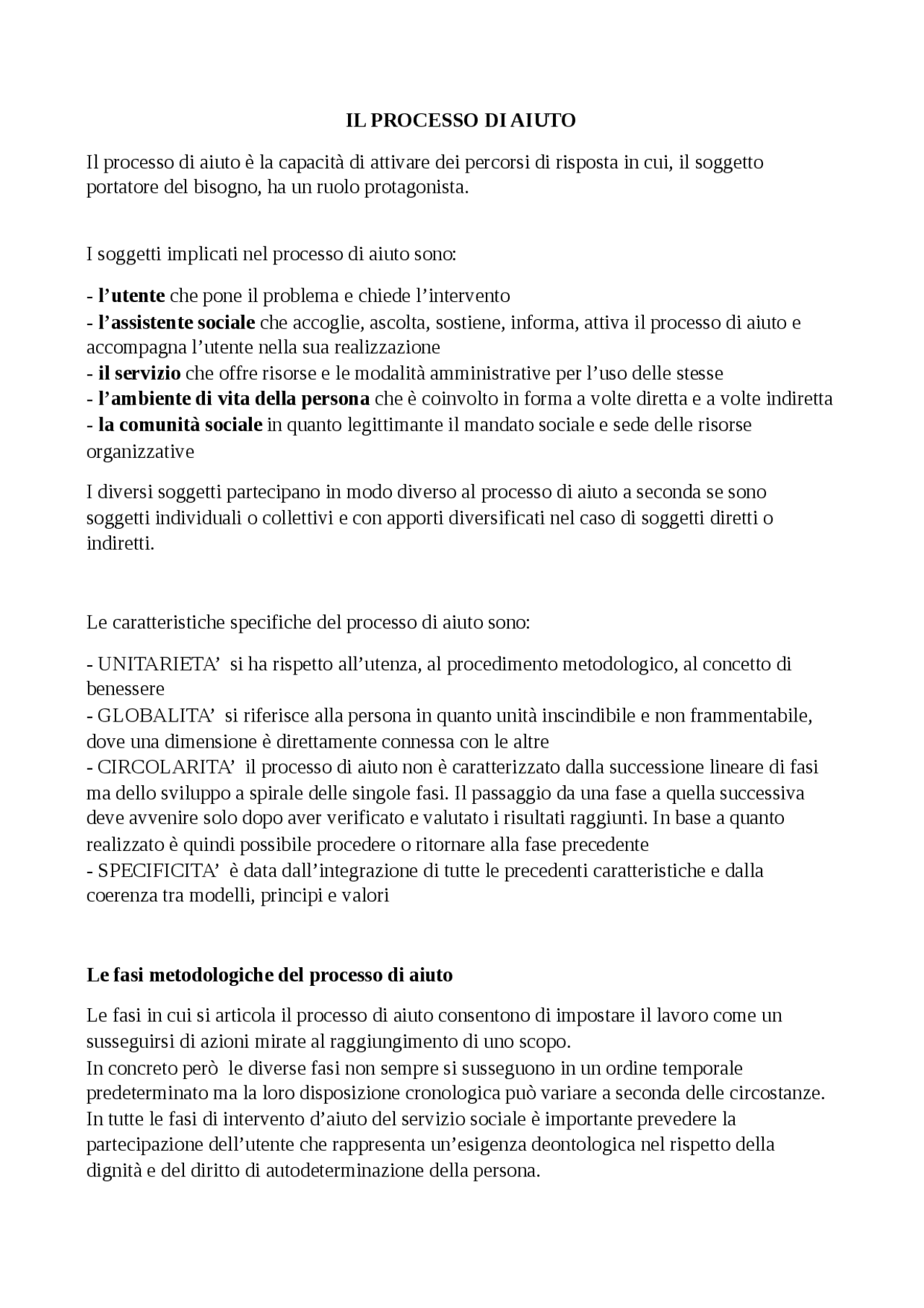 Il Processo Di Aiuto Appunti Di Metodi E Tecniche Del Servizio