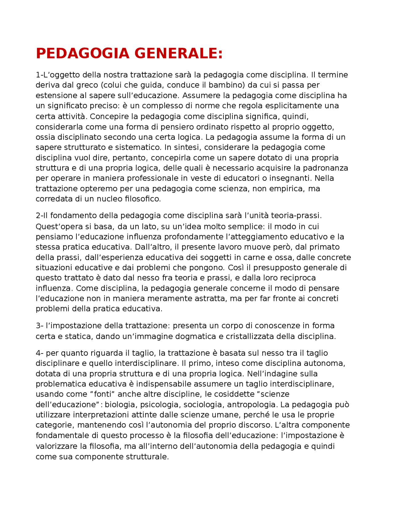 Scienze Della Formazione Primaria Pedagogia Generale Appunti Di