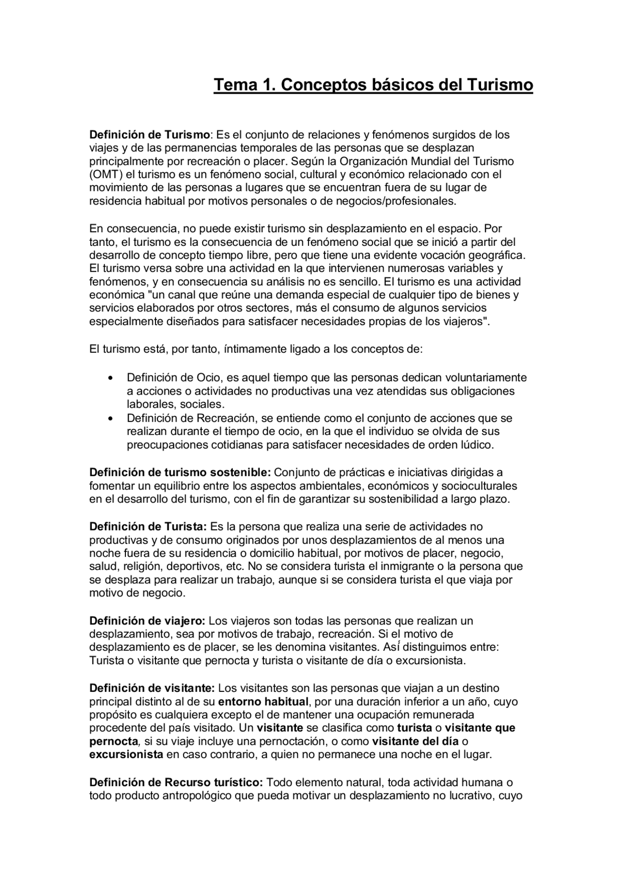Tema 1. Introducción al Turismo - Docsity