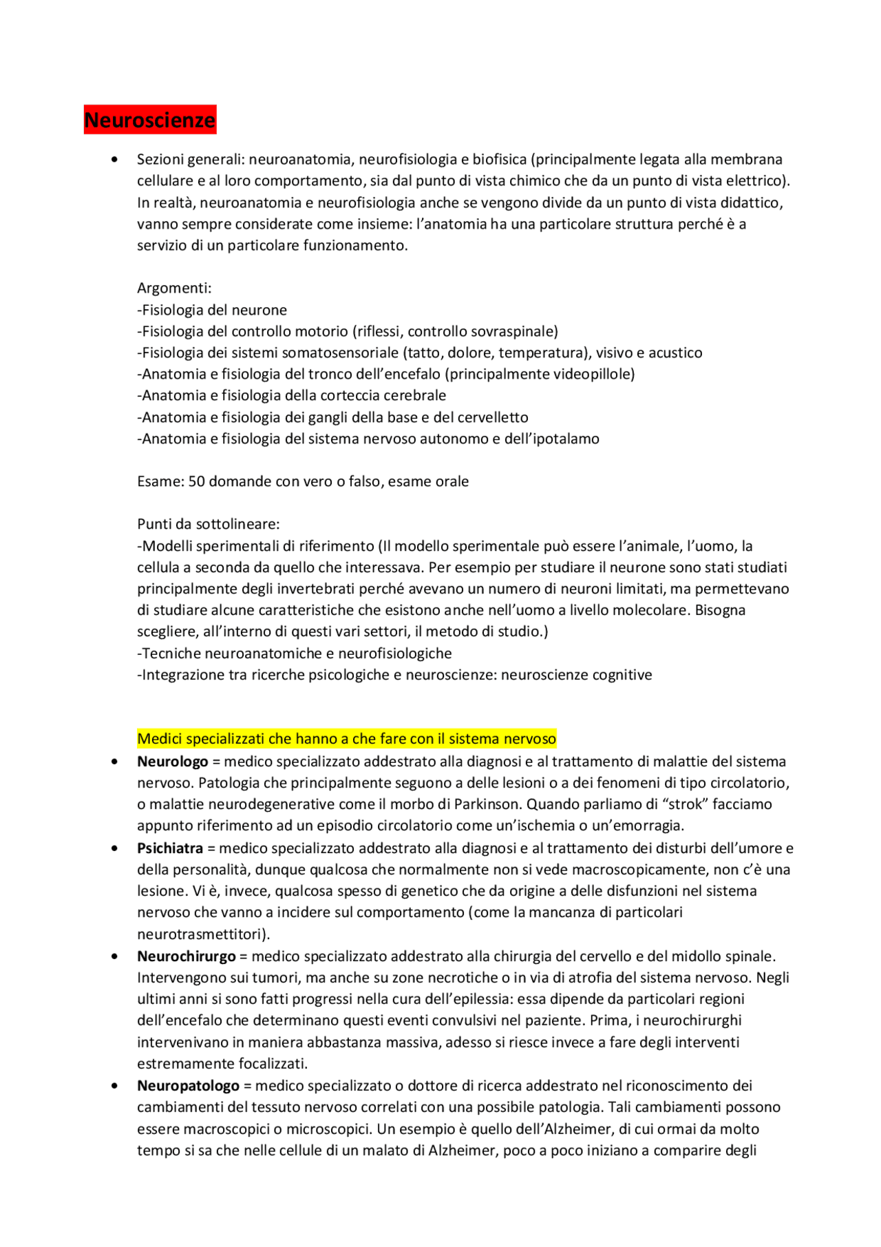 Neuroscienze Scienze E Tecniche Psicologiche Unimore Unipr Docsity