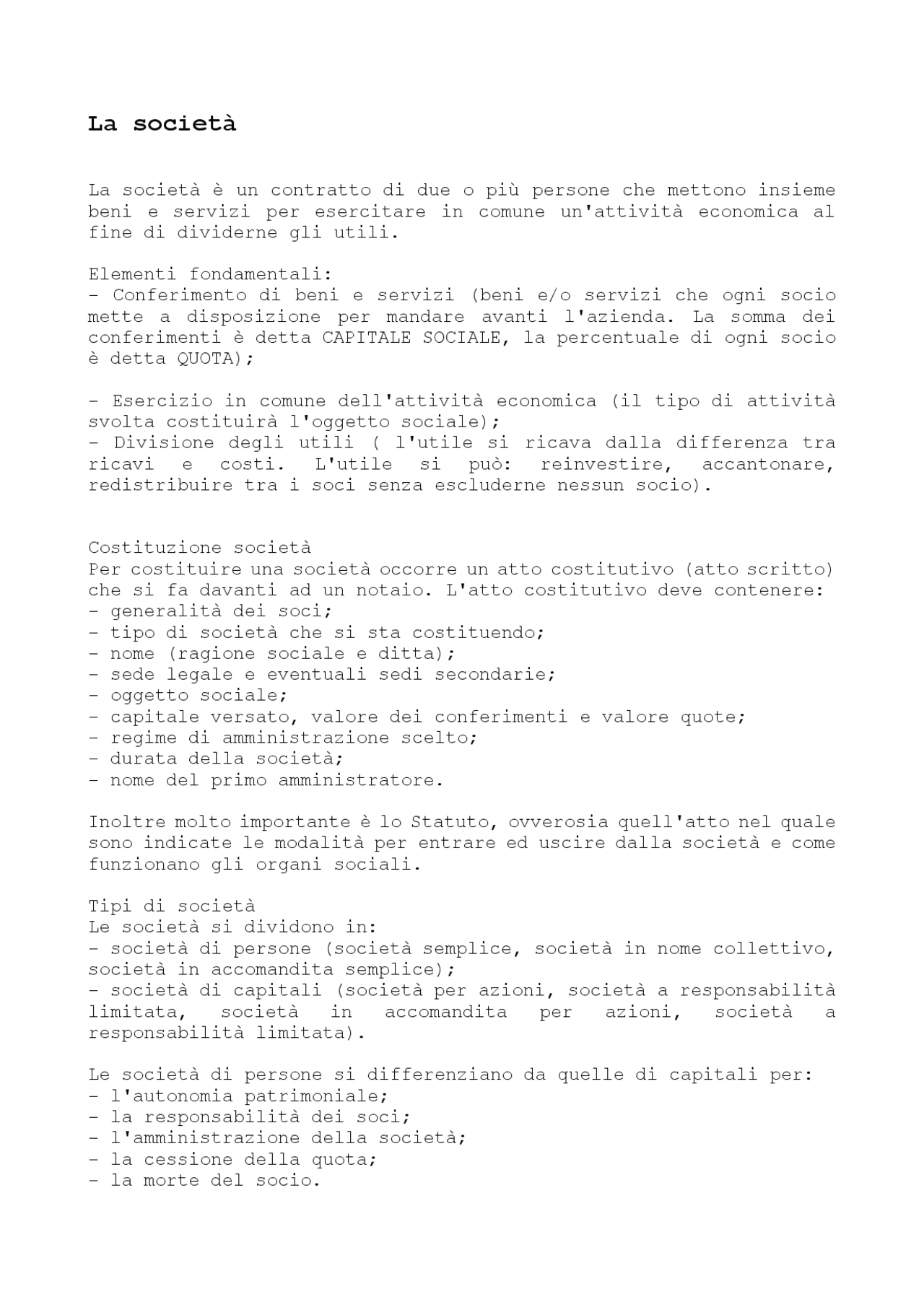 La Società Differenze Docsity
