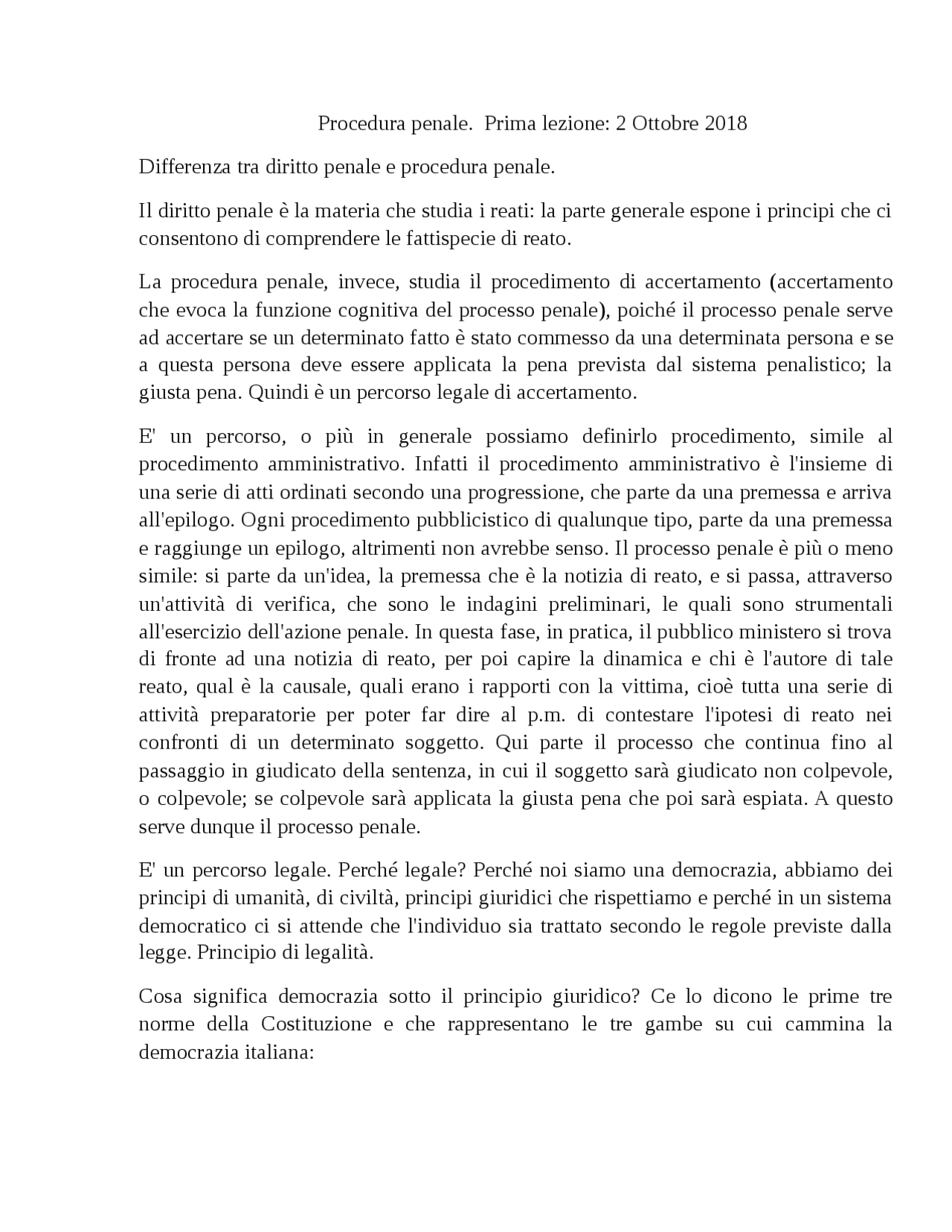 Lezione Introduttiva Di Procedura Penale Docsity