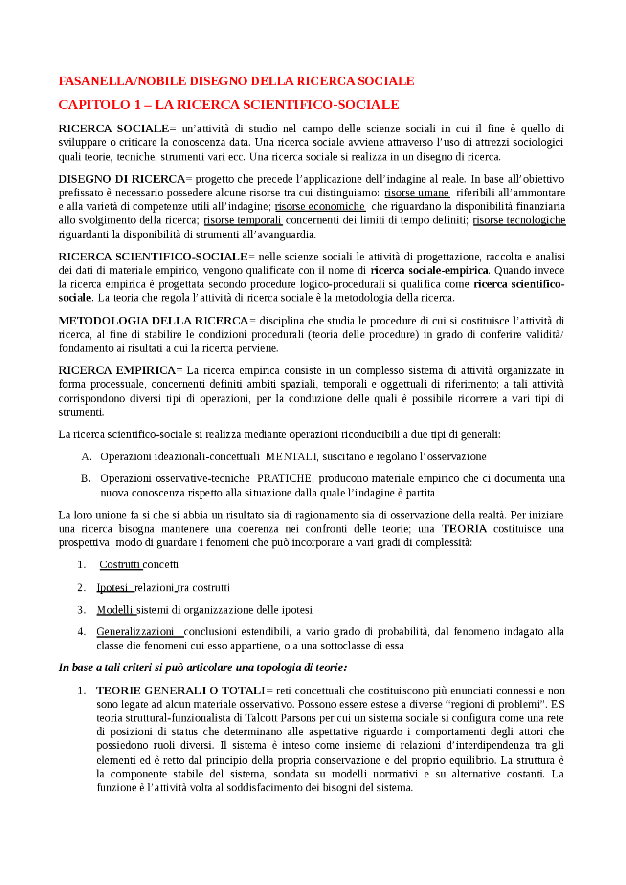 Riassunto Esame Metodologia Della Ricerca Sociale Prof Nobile Prof