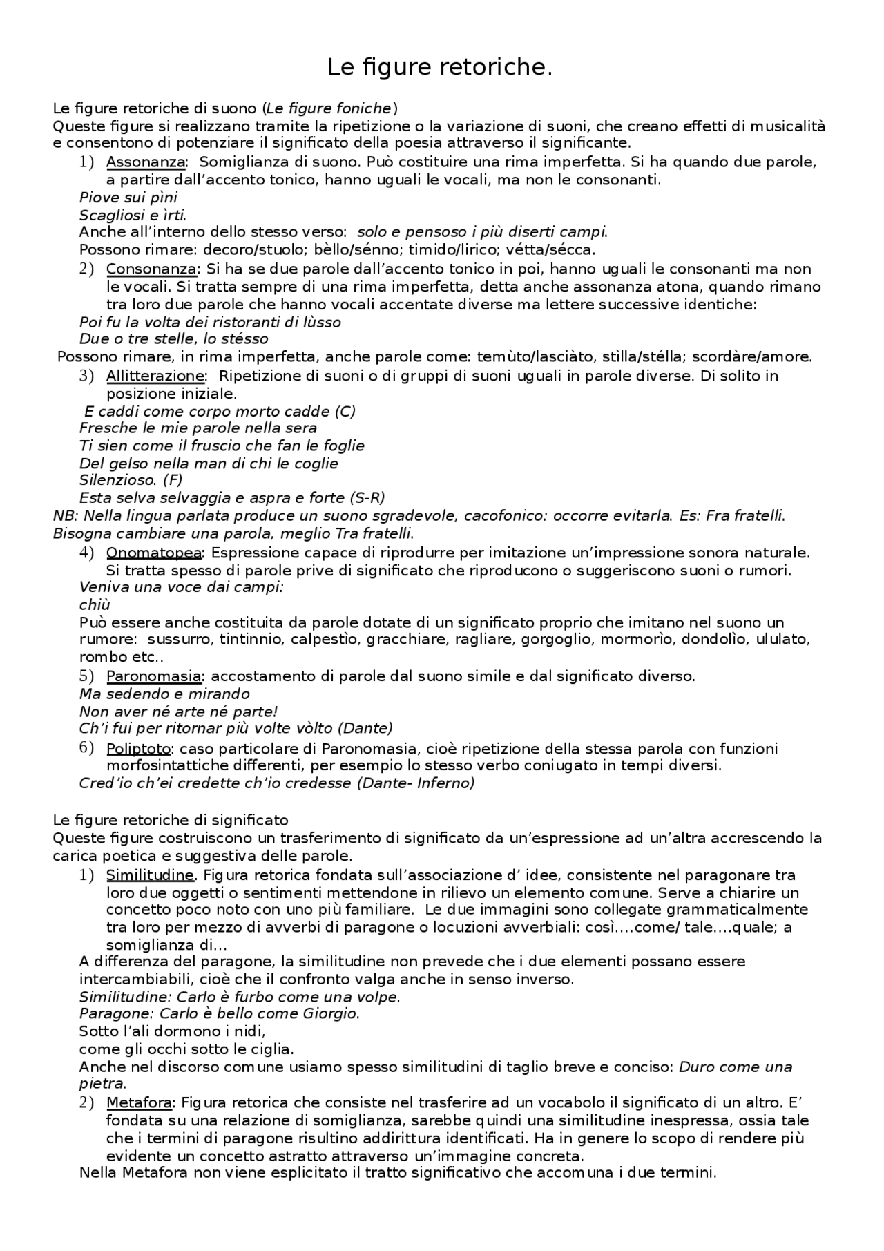 Le Principali Figure Retoriche Docsity