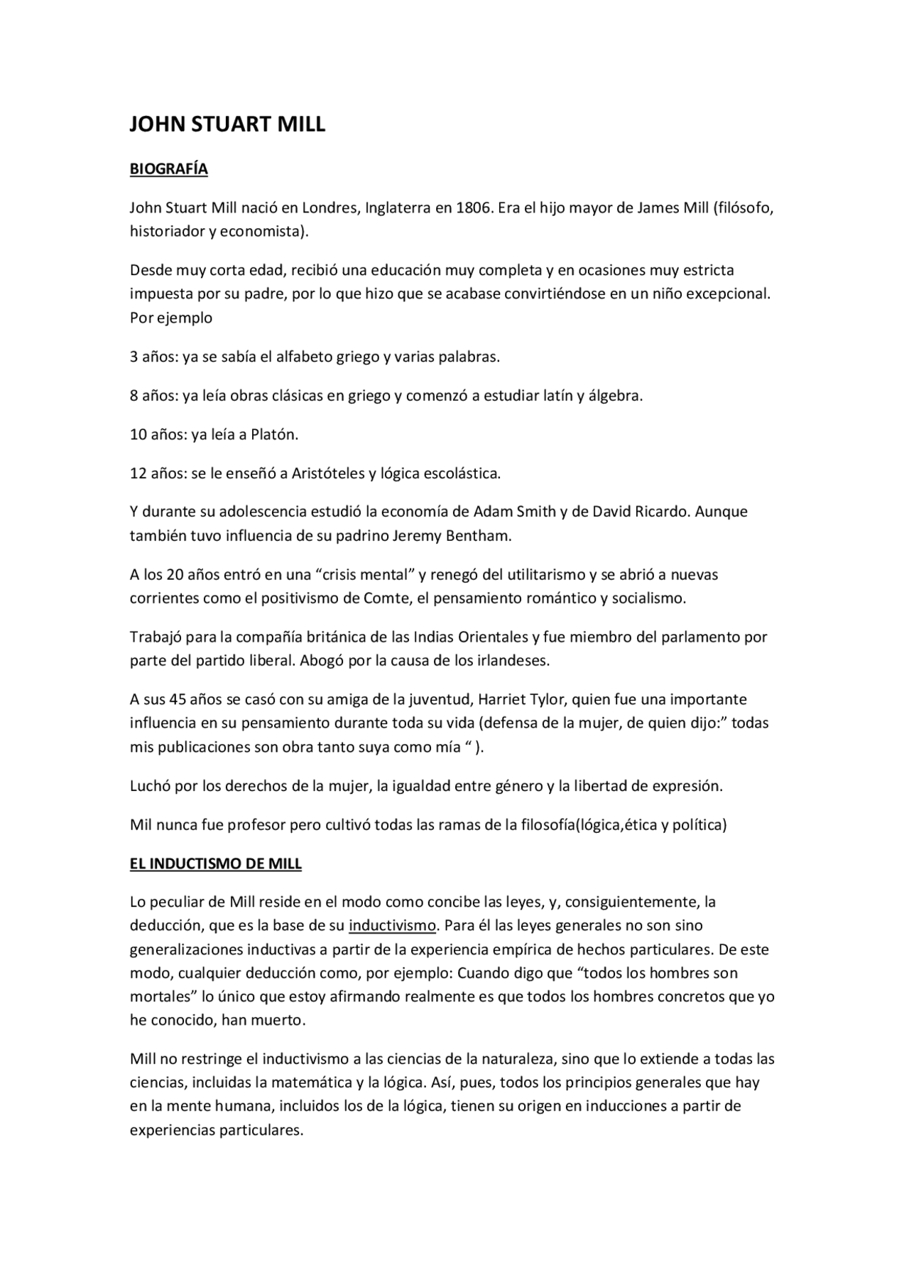 Trabajo filosofia john stuart mill - Docsity