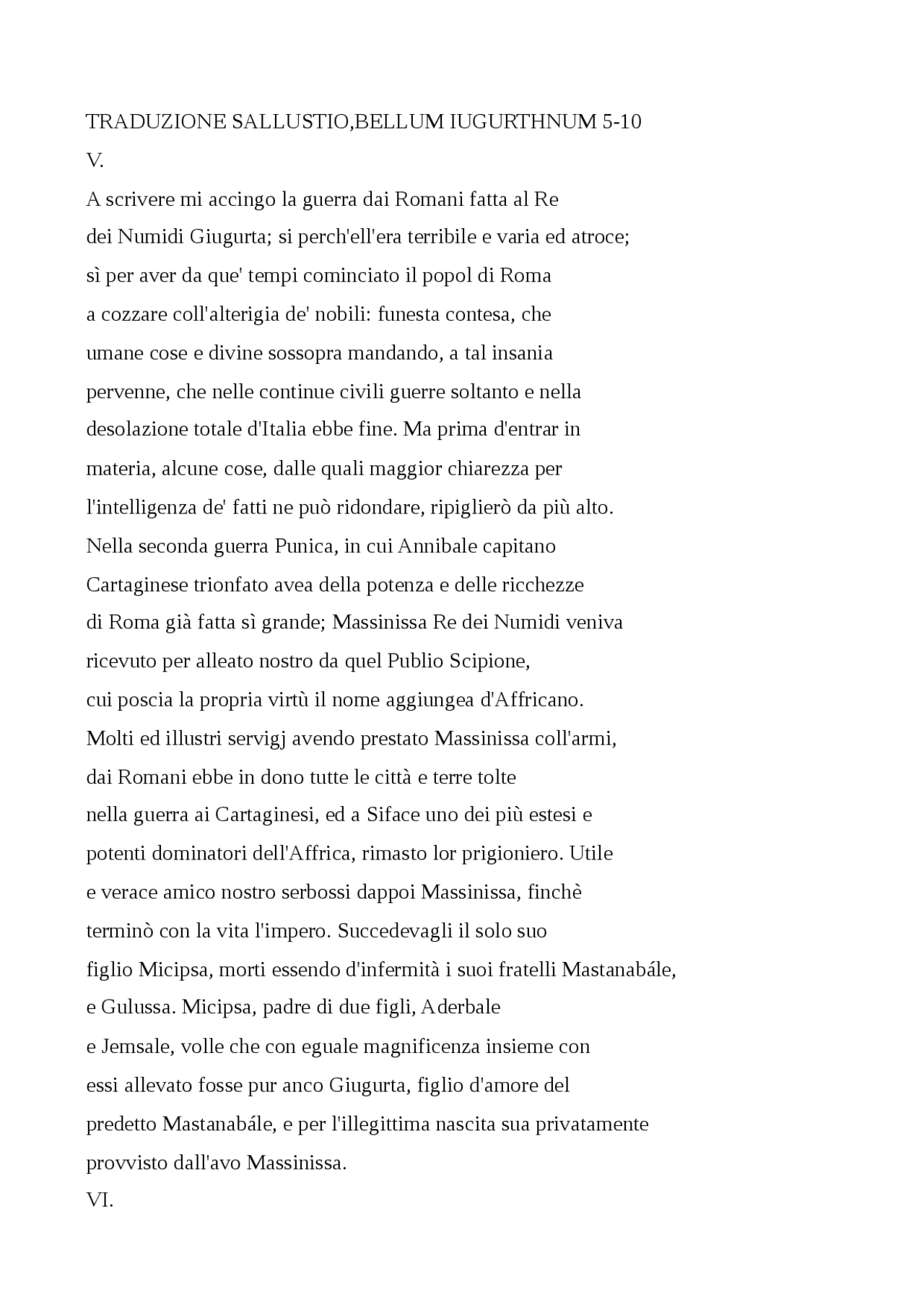 Traduzione Sallustio 5 10do Docsity