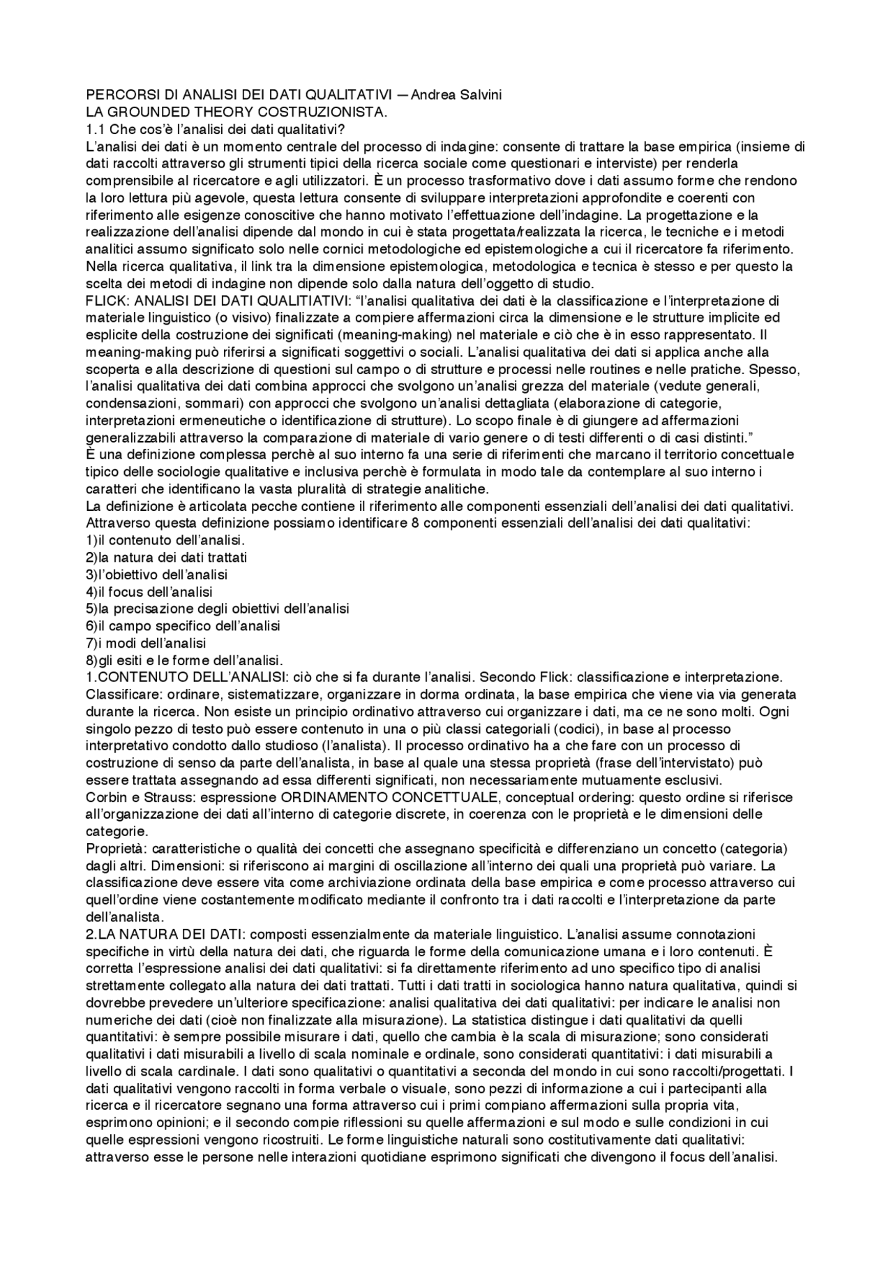 Percorsi Di Analisi Dei Dati Qualitativi Andrea Salvini Docsity