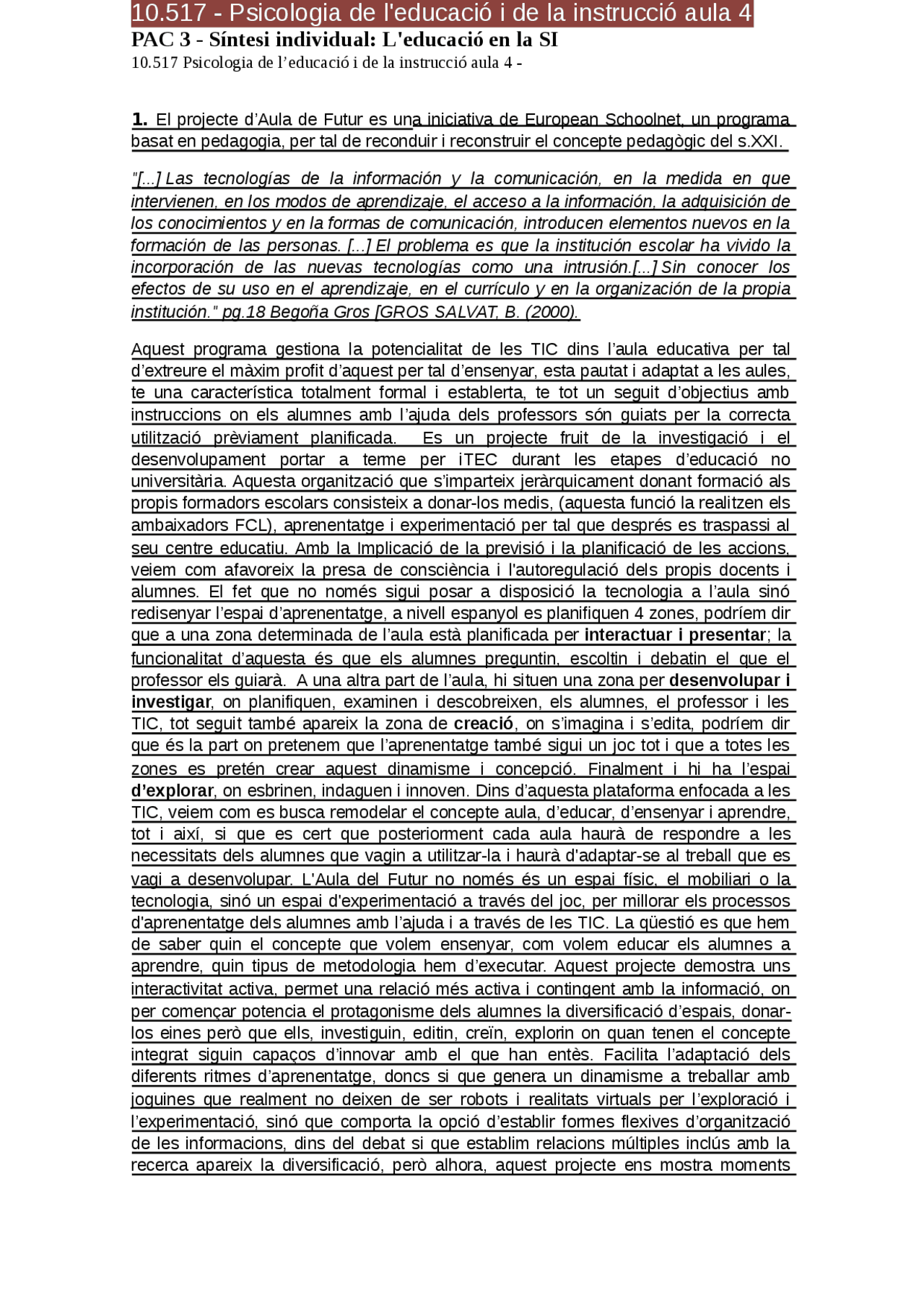 Solución Pac 3 Psicologia De Leducació I De La Instrucció Docsity