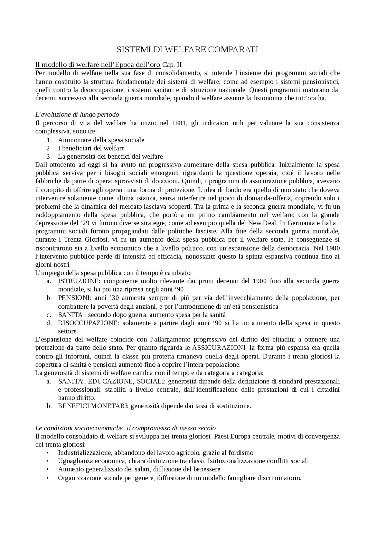 Sistemi Di Welfare Comparati Manuale Docsity