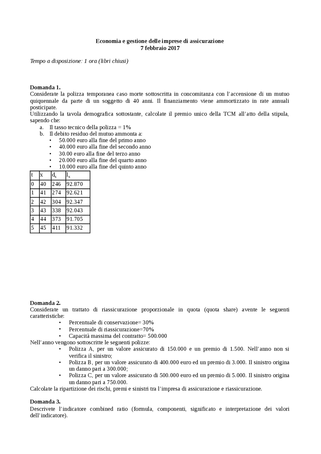 Economia Delle Imprese Di Assicurazione Docsity