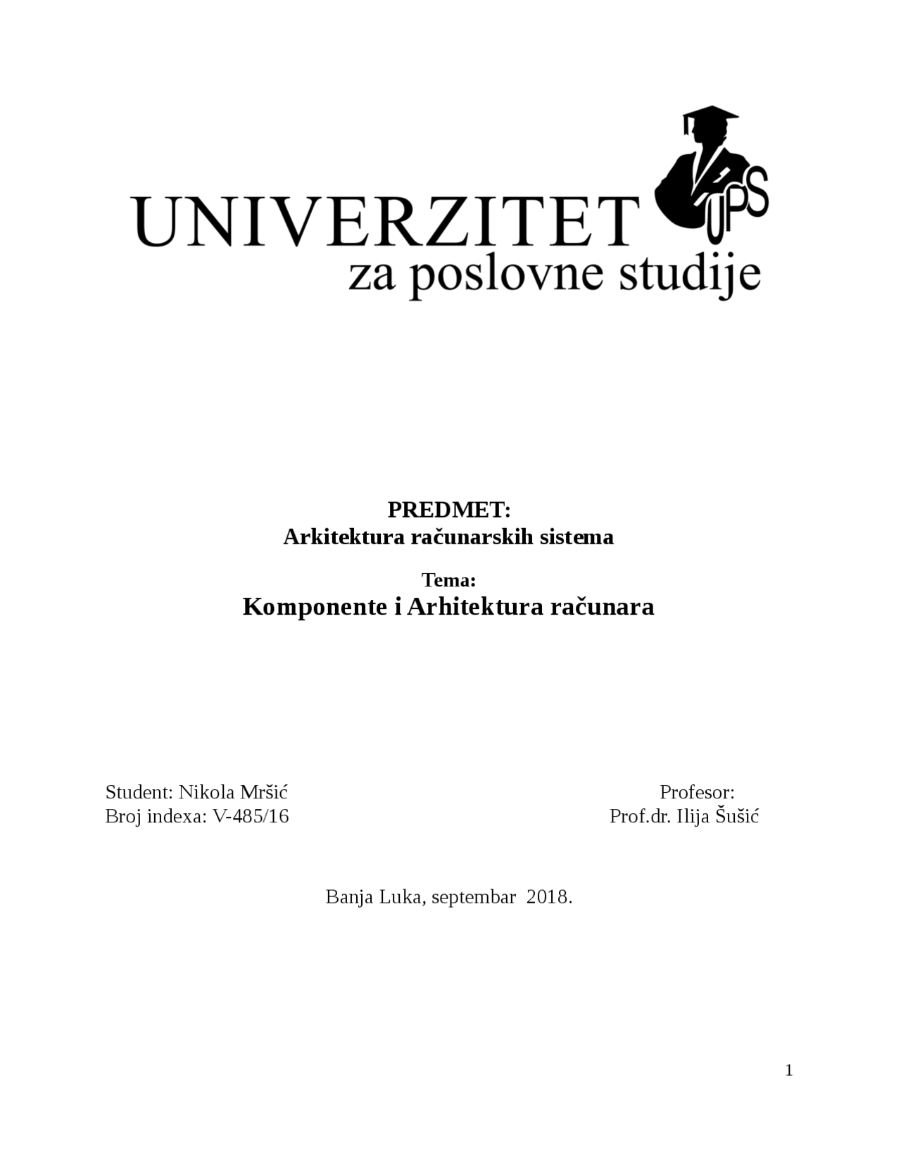 Arhitektura RaČunarskih Sistema Završni Radovi Predlog Informatika