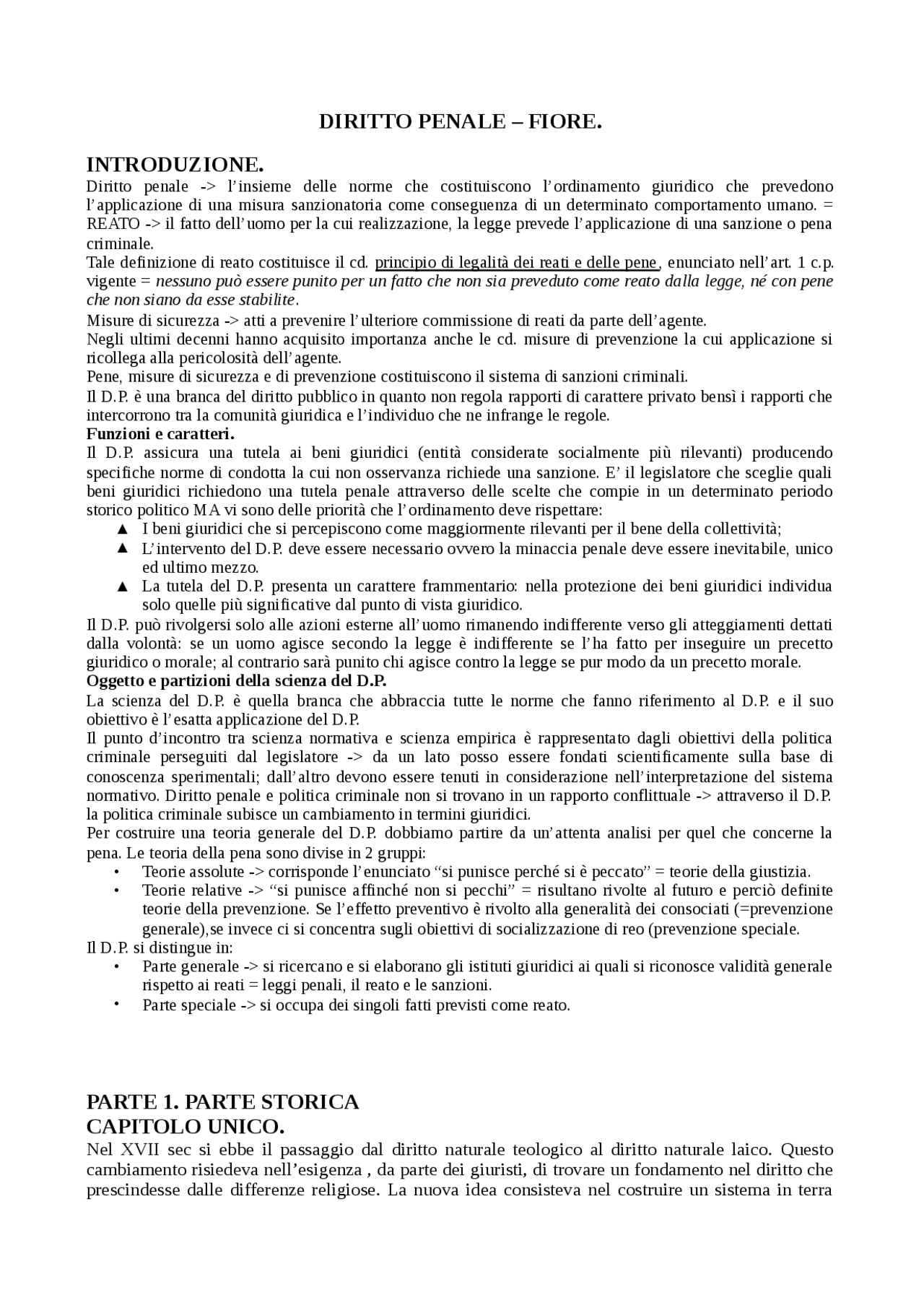 Riassunto Diritto Penale Fiore Docsity
