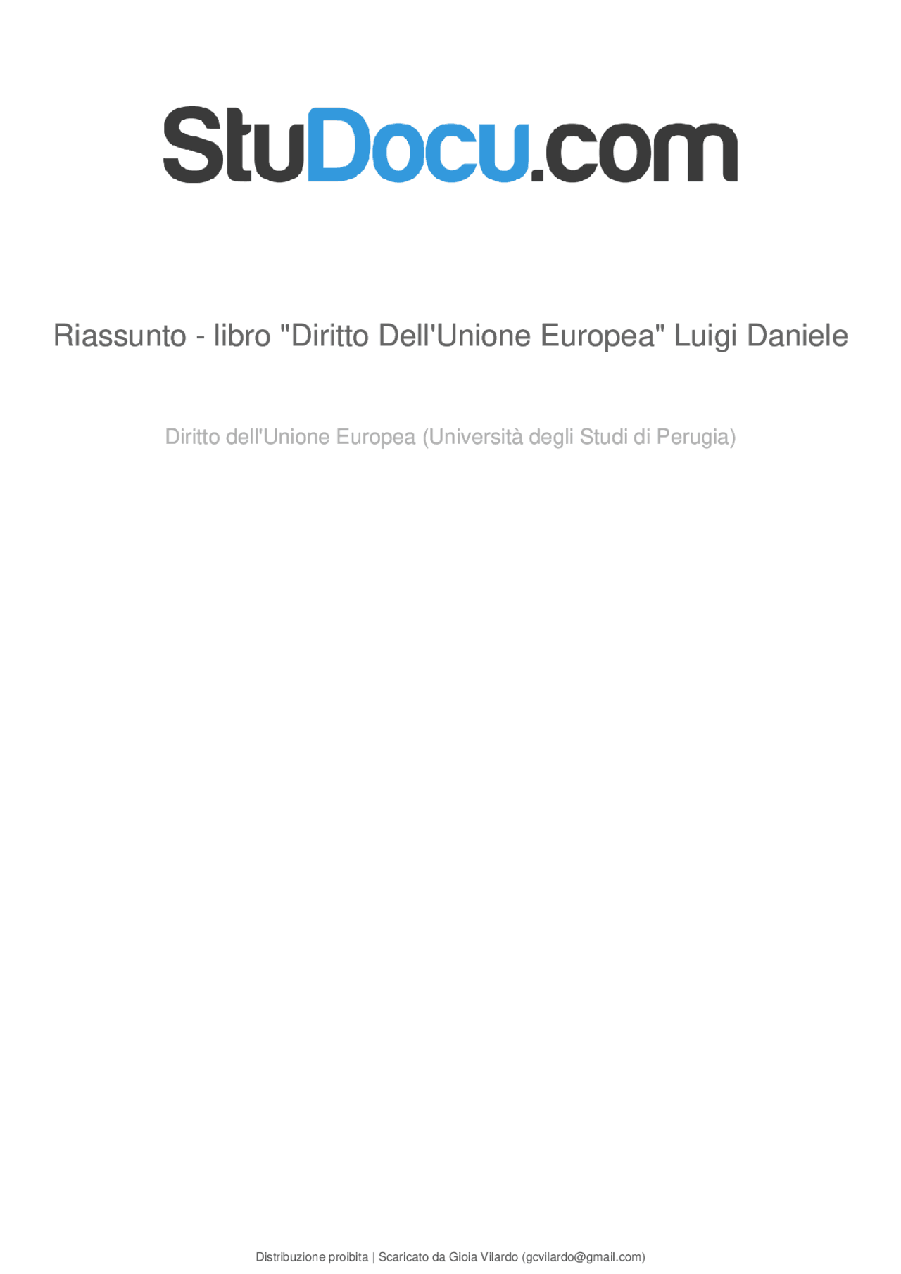 Riassunto L Daniele Diritto Dellue Docsity