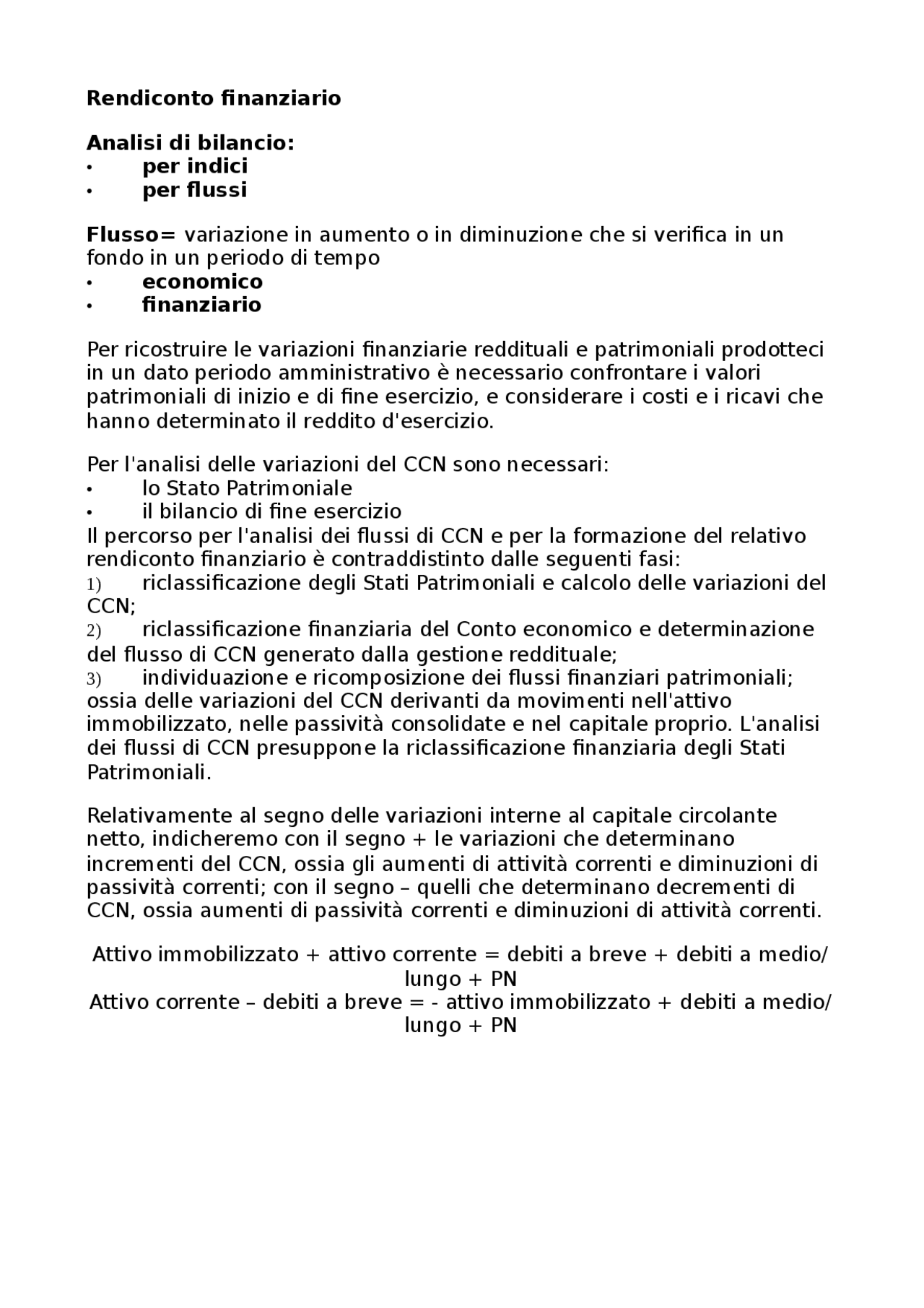 Il rendiconto finanziario - Docsity