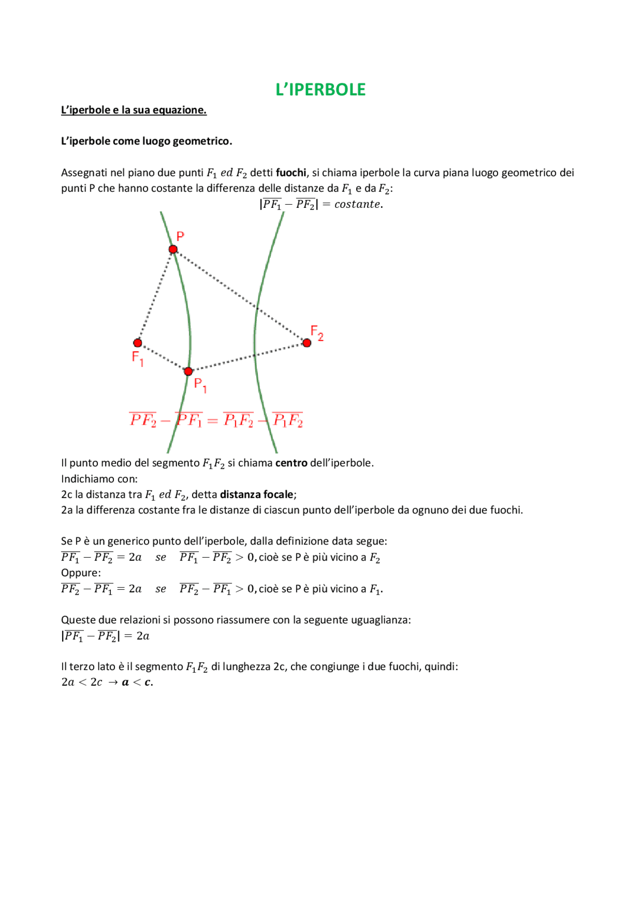 L'iperbole teoria ed esercizi. - Docsity