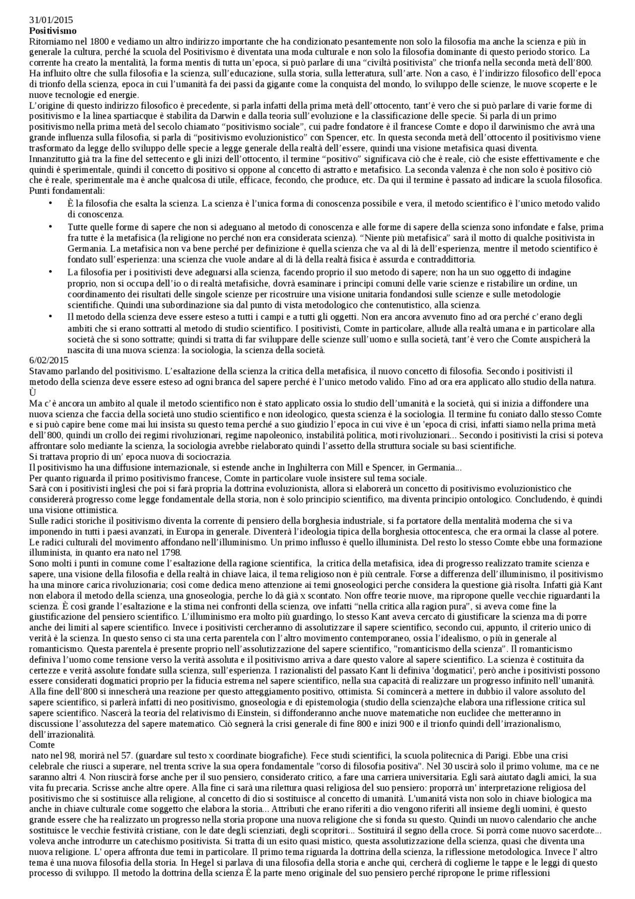 Appunti Su Positivismo E Comte Docsity