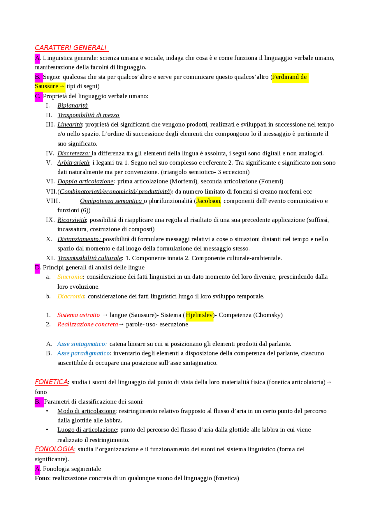 Caratteri Generali Di Linguistica Docsity