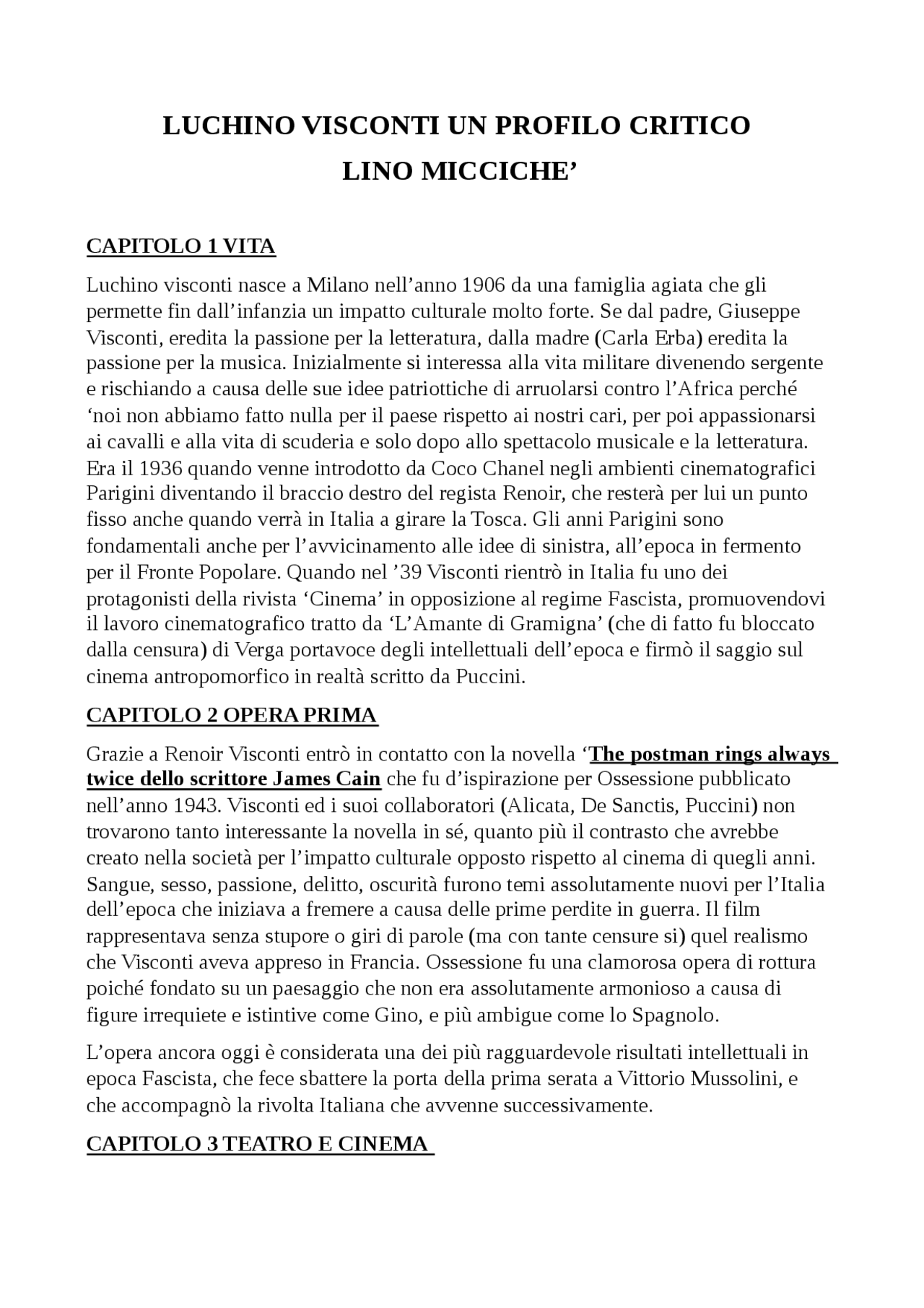 Luchino Visconti Un Profilo Critico Docsity