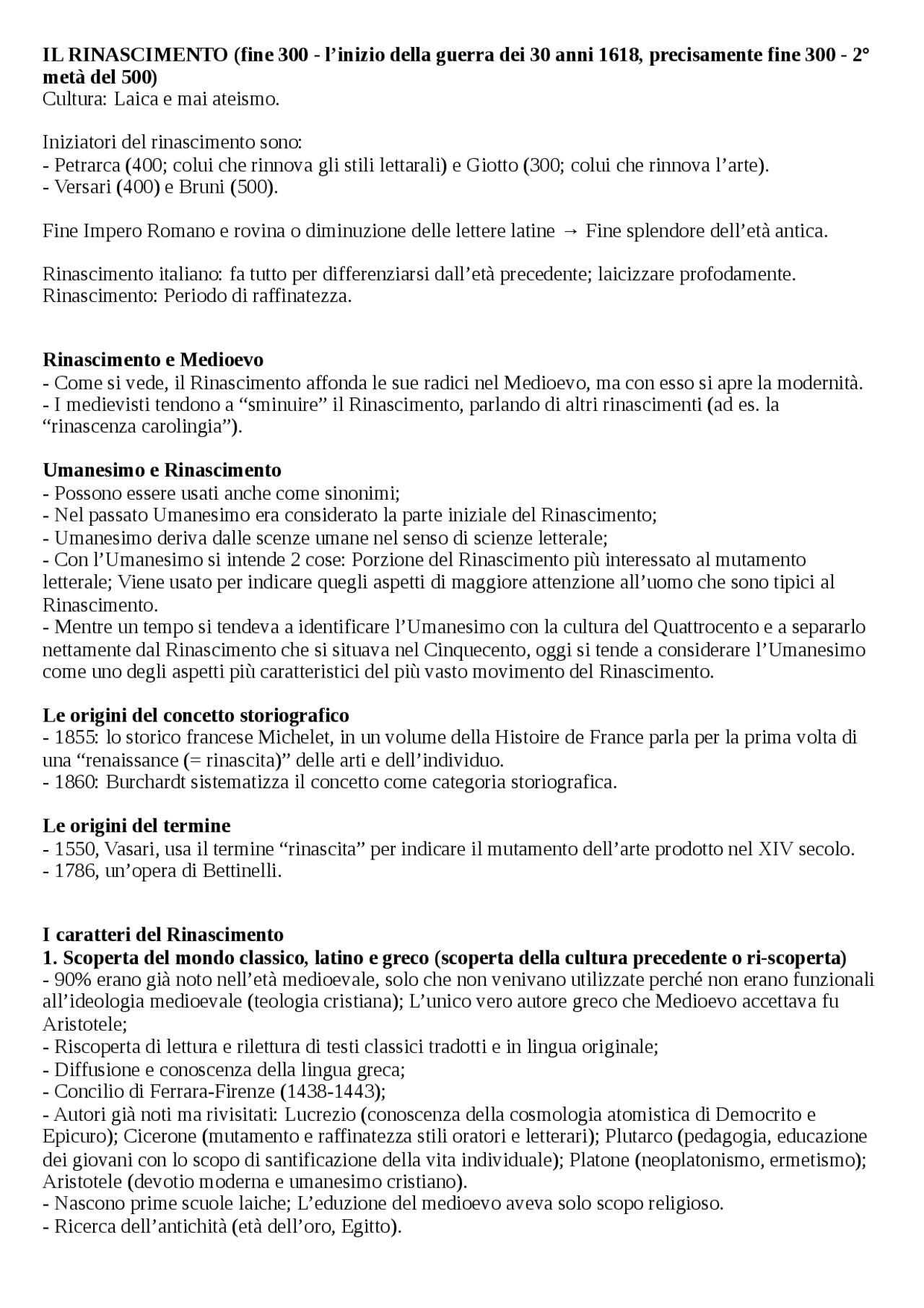 Riassunto Del Rinascimento Docsity