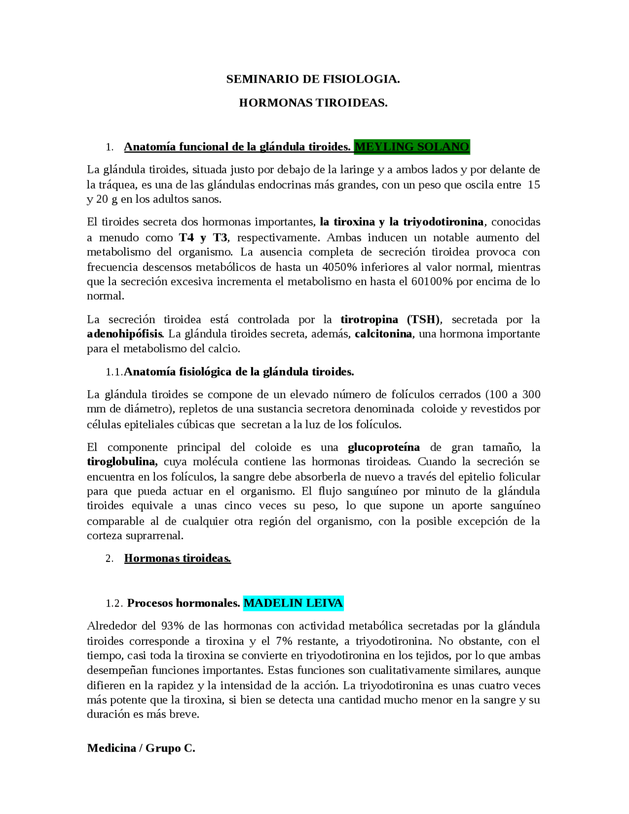 Fisiologia De Las Hormonas Tiroideas Docsity
