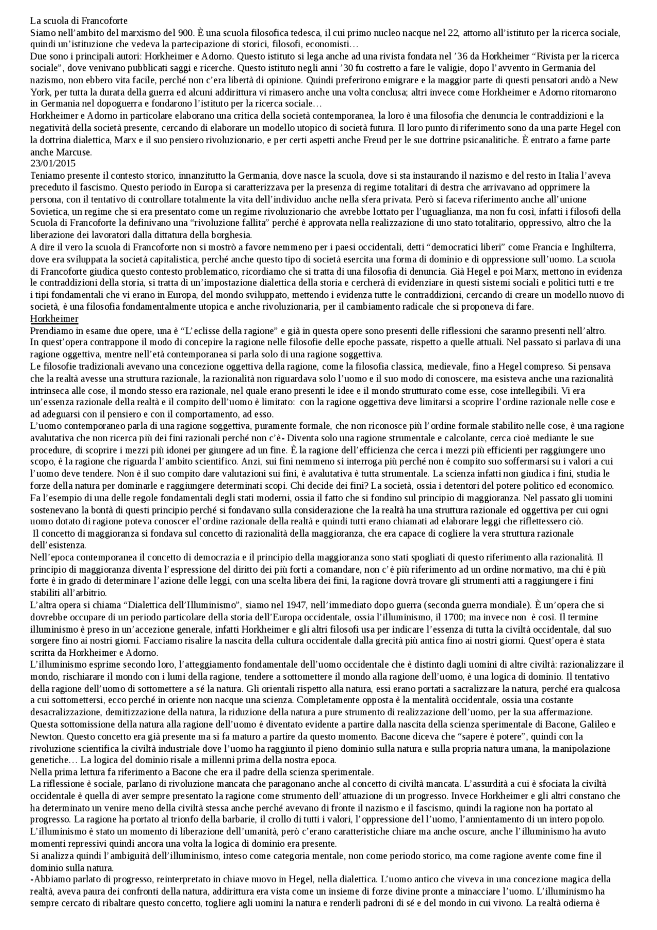 Appunti Su Horkheimer E Adorno Docsity