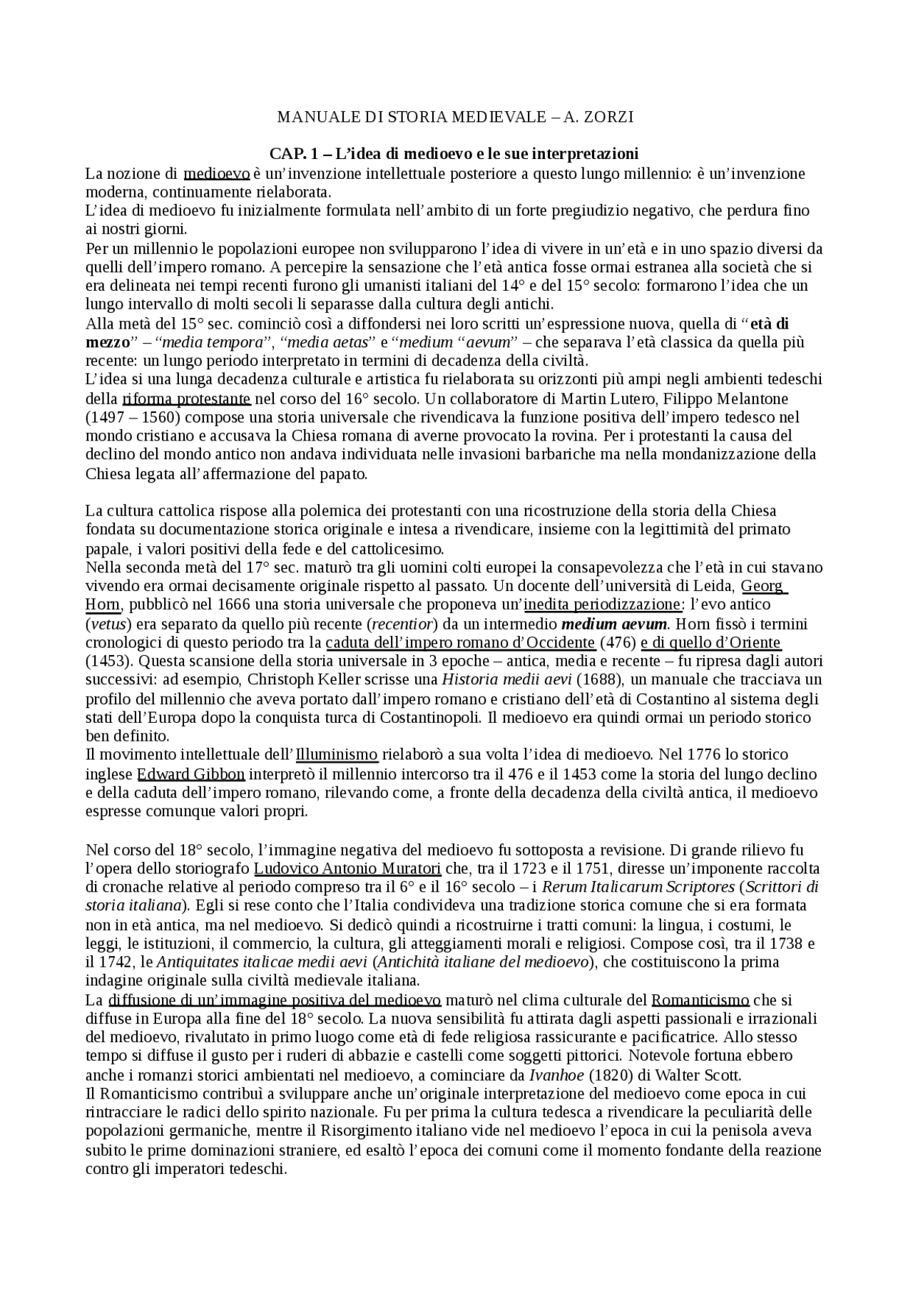 Riassunto Manuale Di Storia Medievale Di A Zorzi Docsity