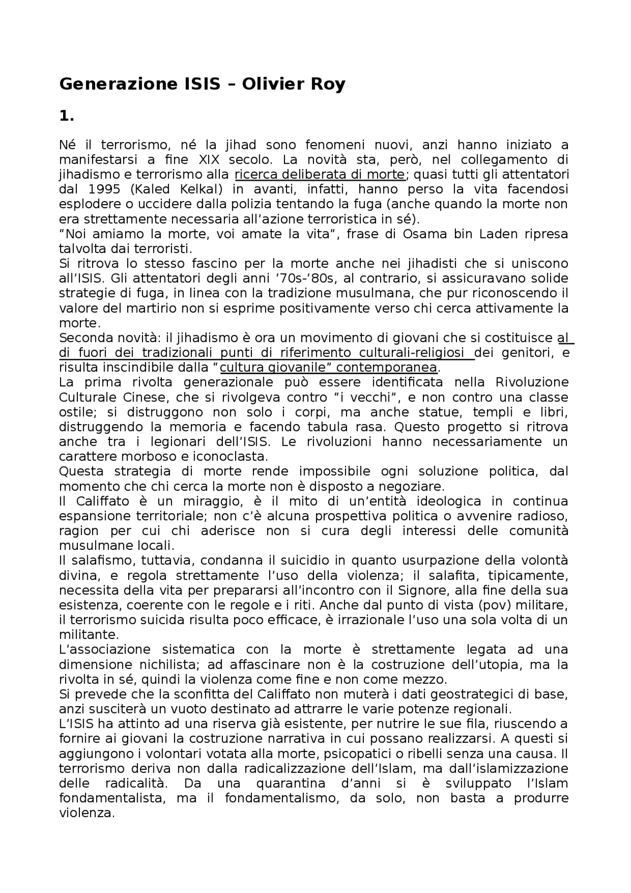 Generazione Isis Olivier Roy Docsity
