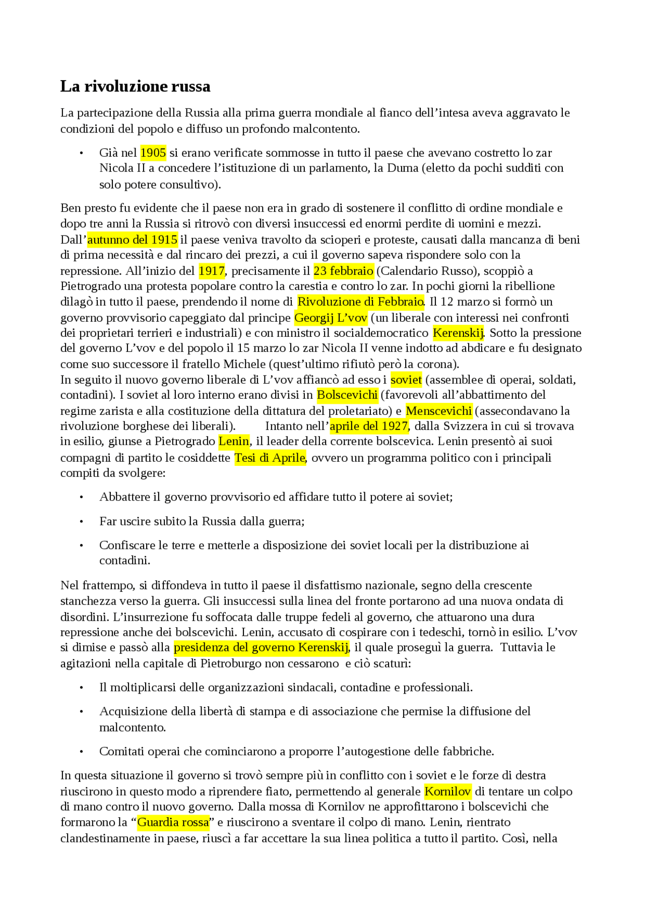 Rivoluzione Febbraio Liceo Docsity