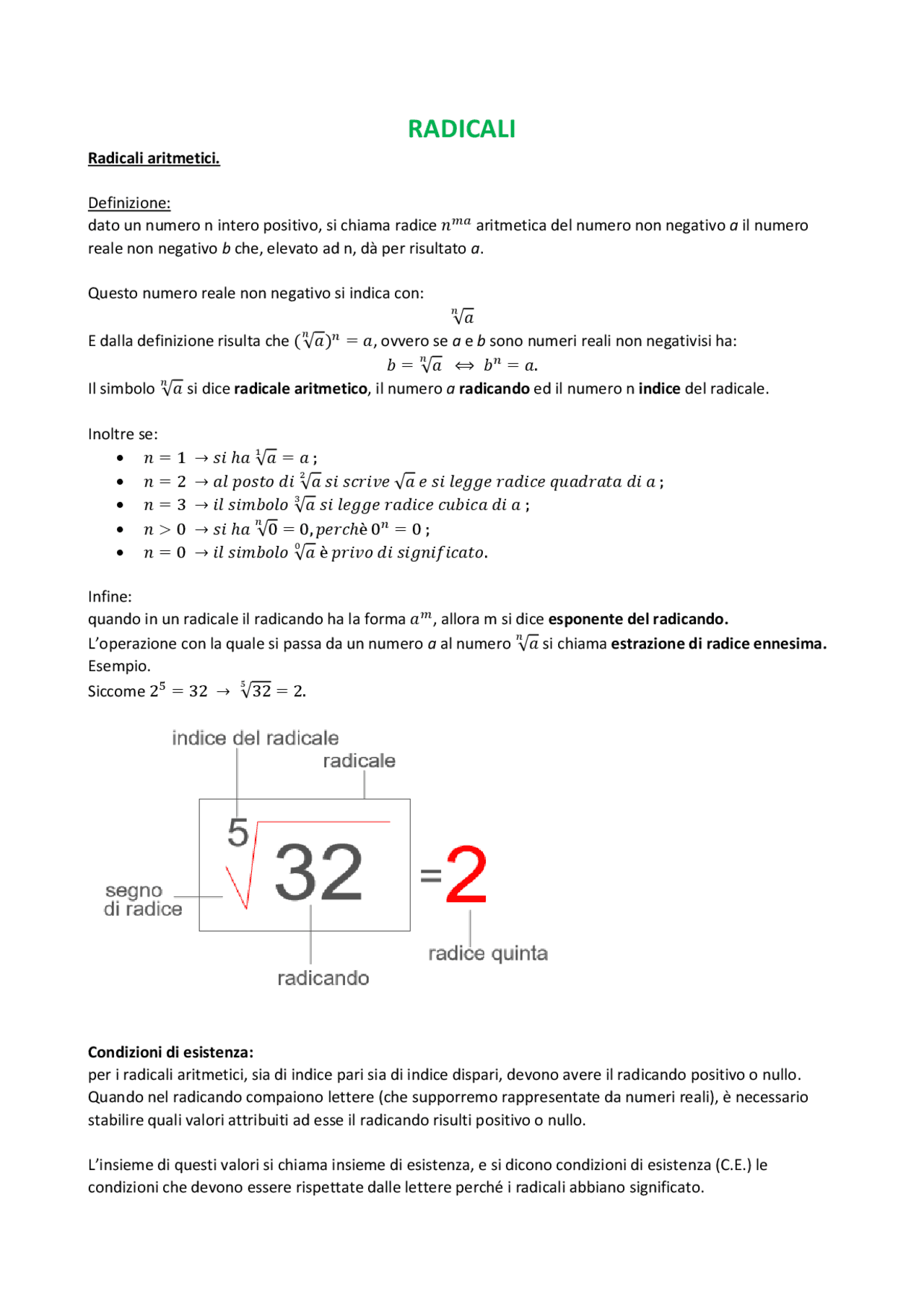 Esercizi svolti sui radicali. | Esercizi di Matematica Generale | Docsity