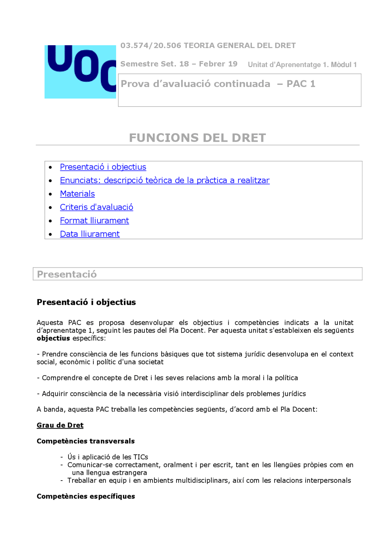 Pac 1 Teoria General Del Dret Docsity