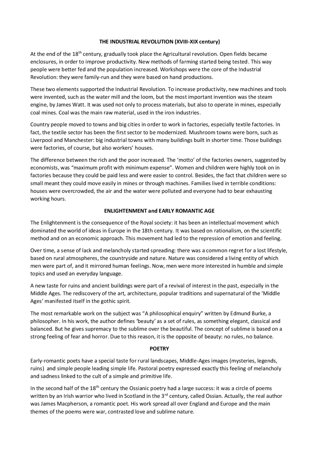 Appunti di INGLESE: the industrial revolution, William Blake, Mary ...