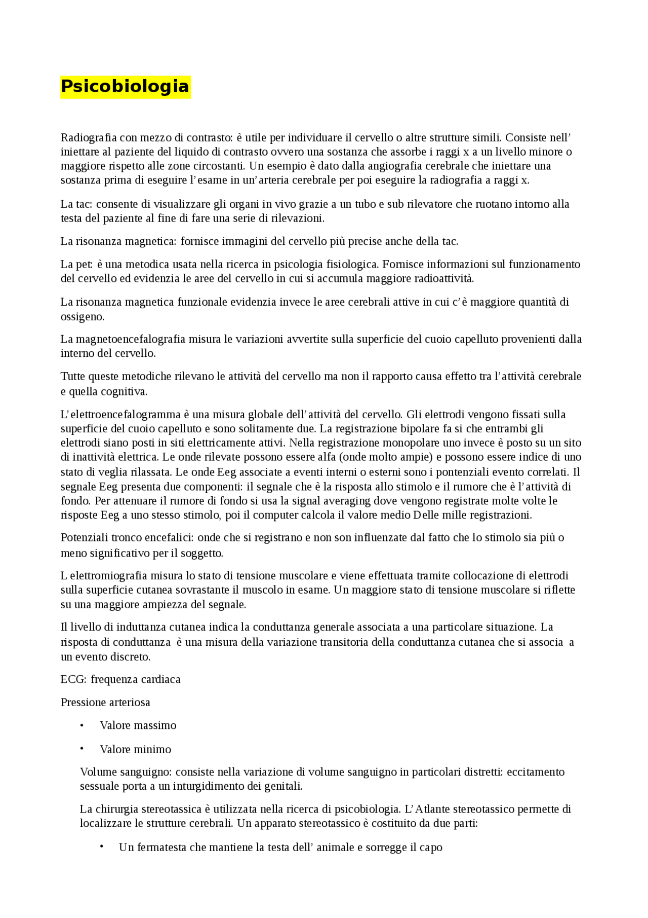 Appunti Psicobiologia Docsity