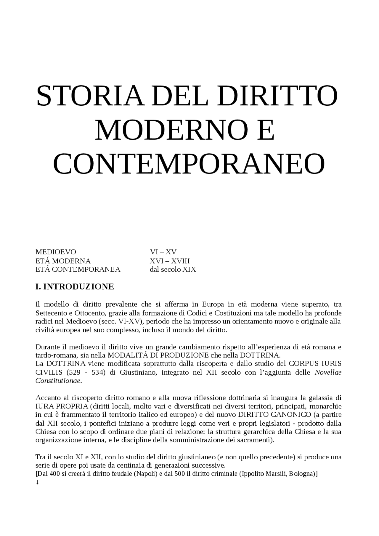 Storia Del Diritto Moderno E Contemporaneo Docsity