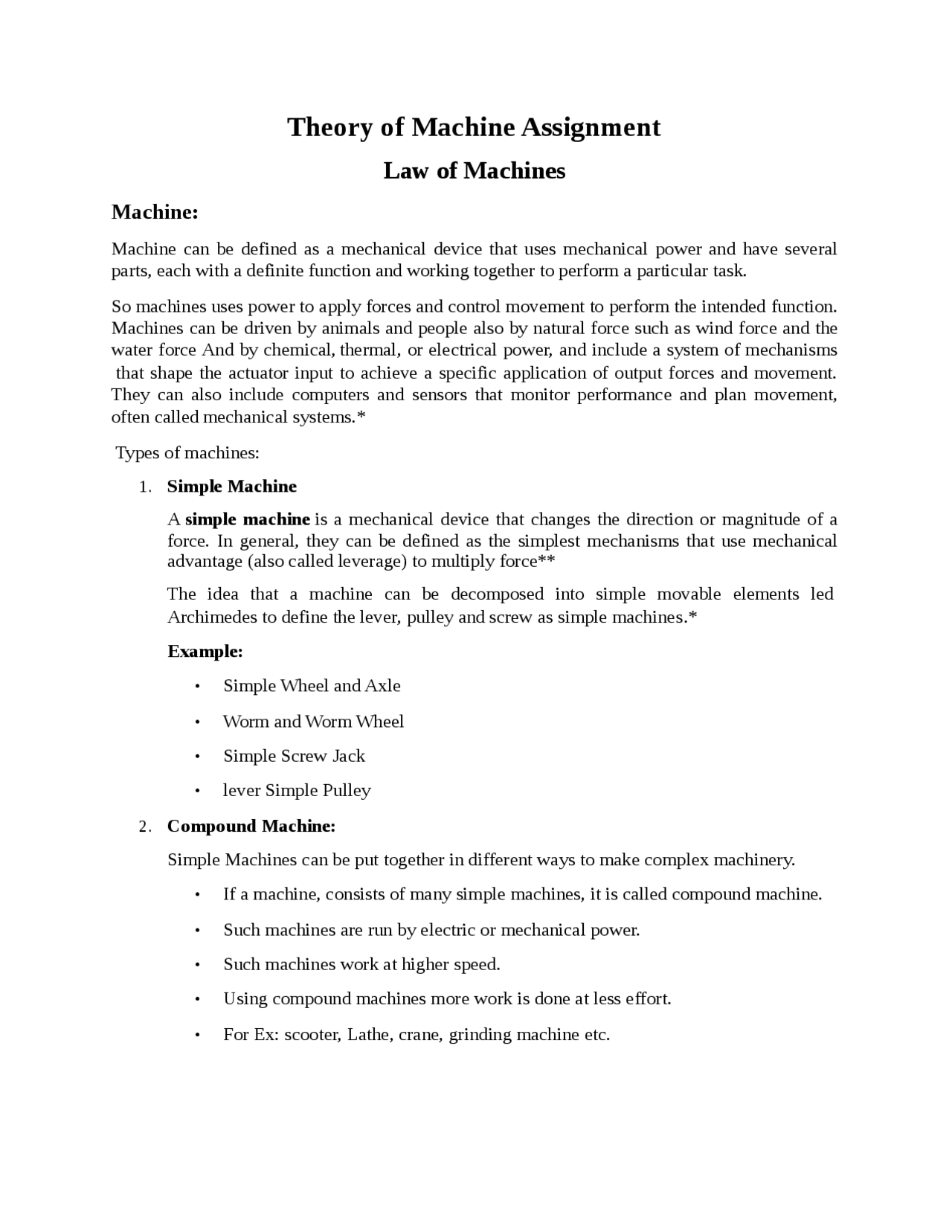 Law Of Machines Assignments Docsity