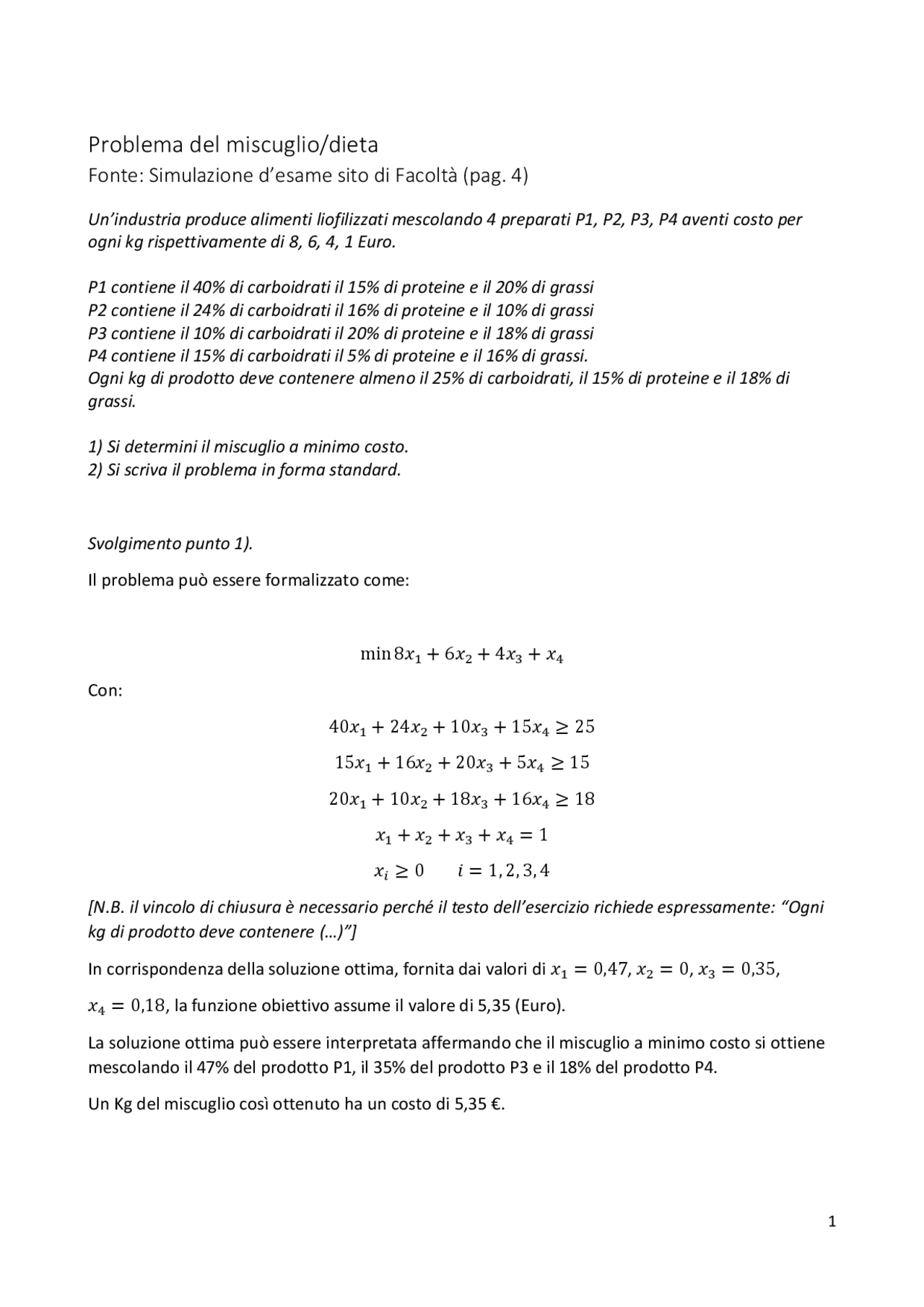 Metodi di matematica - Docsity