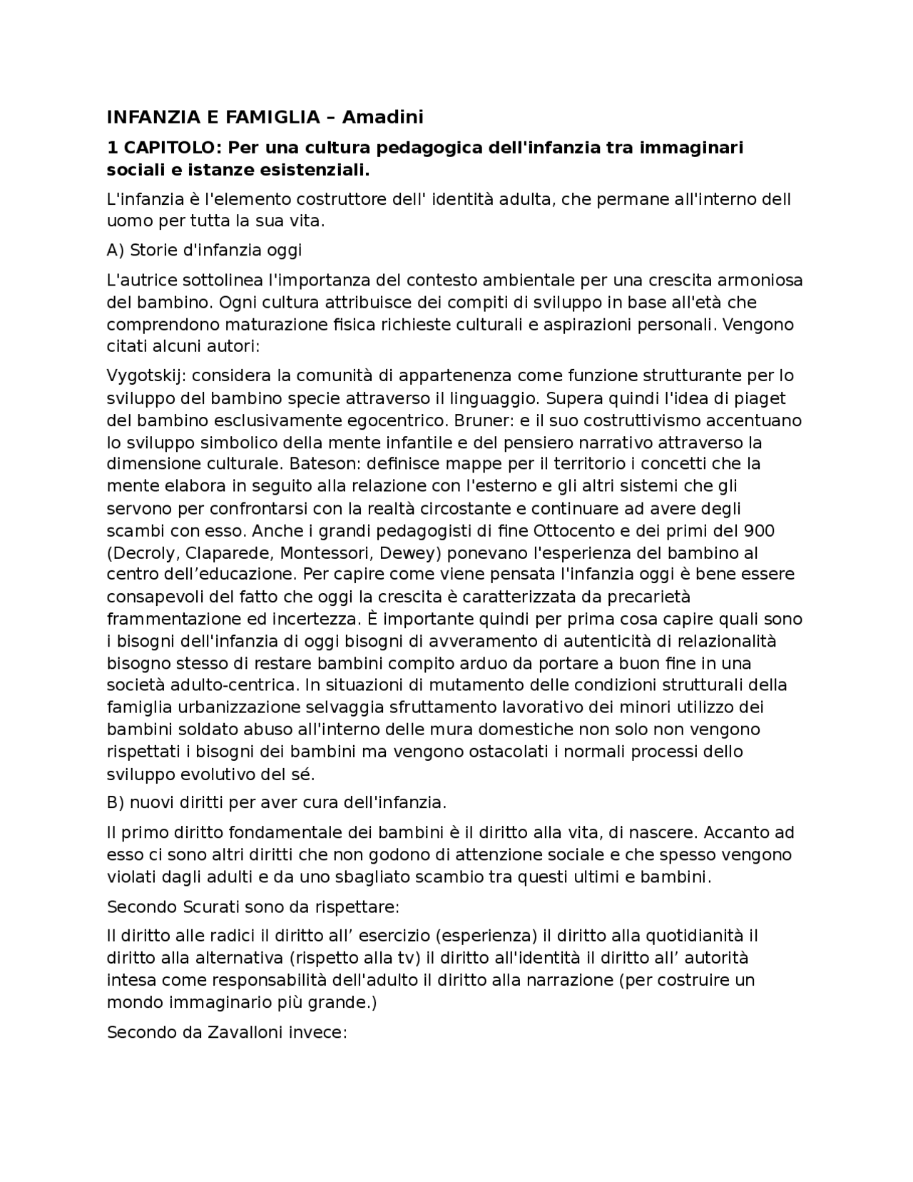 Infanzia E Famiglia Docsity
