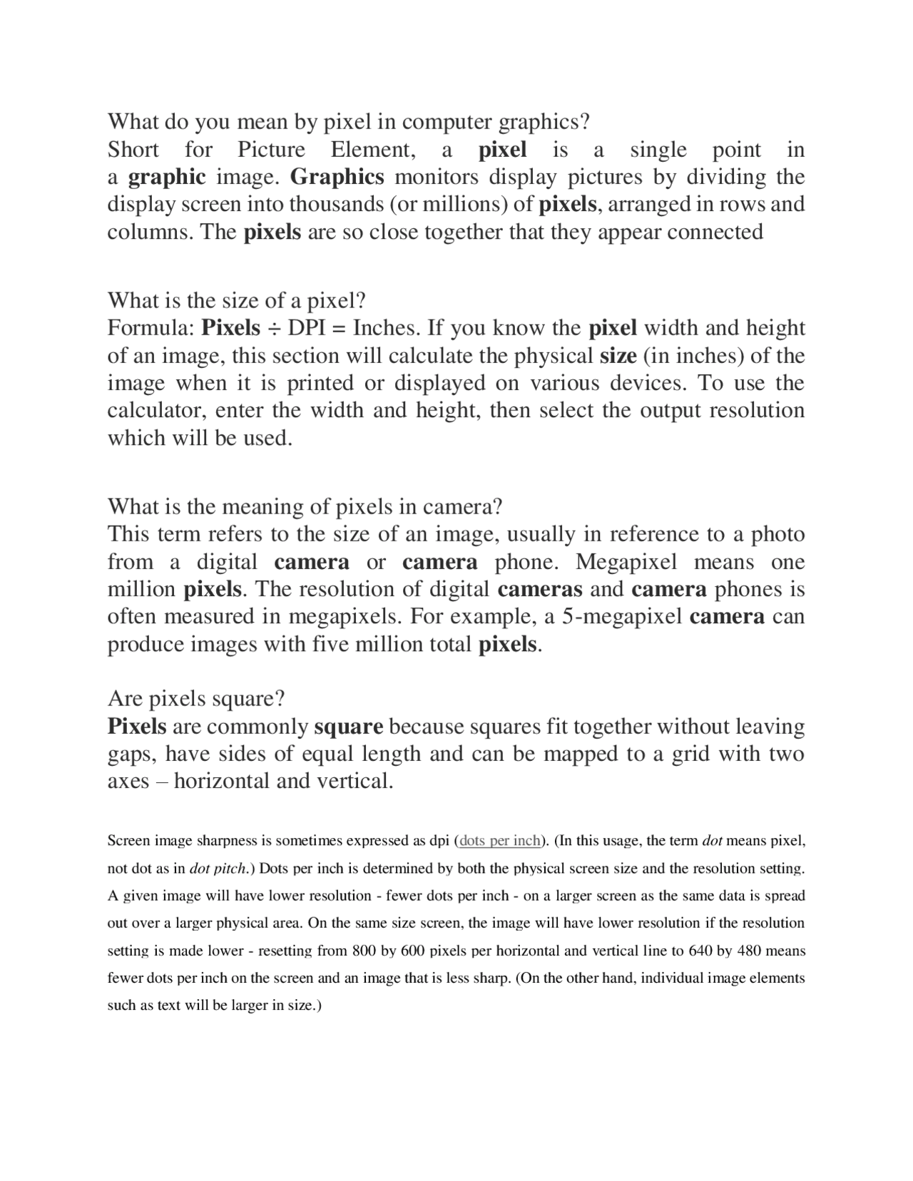 Concept of Pixels in computers - Docsity